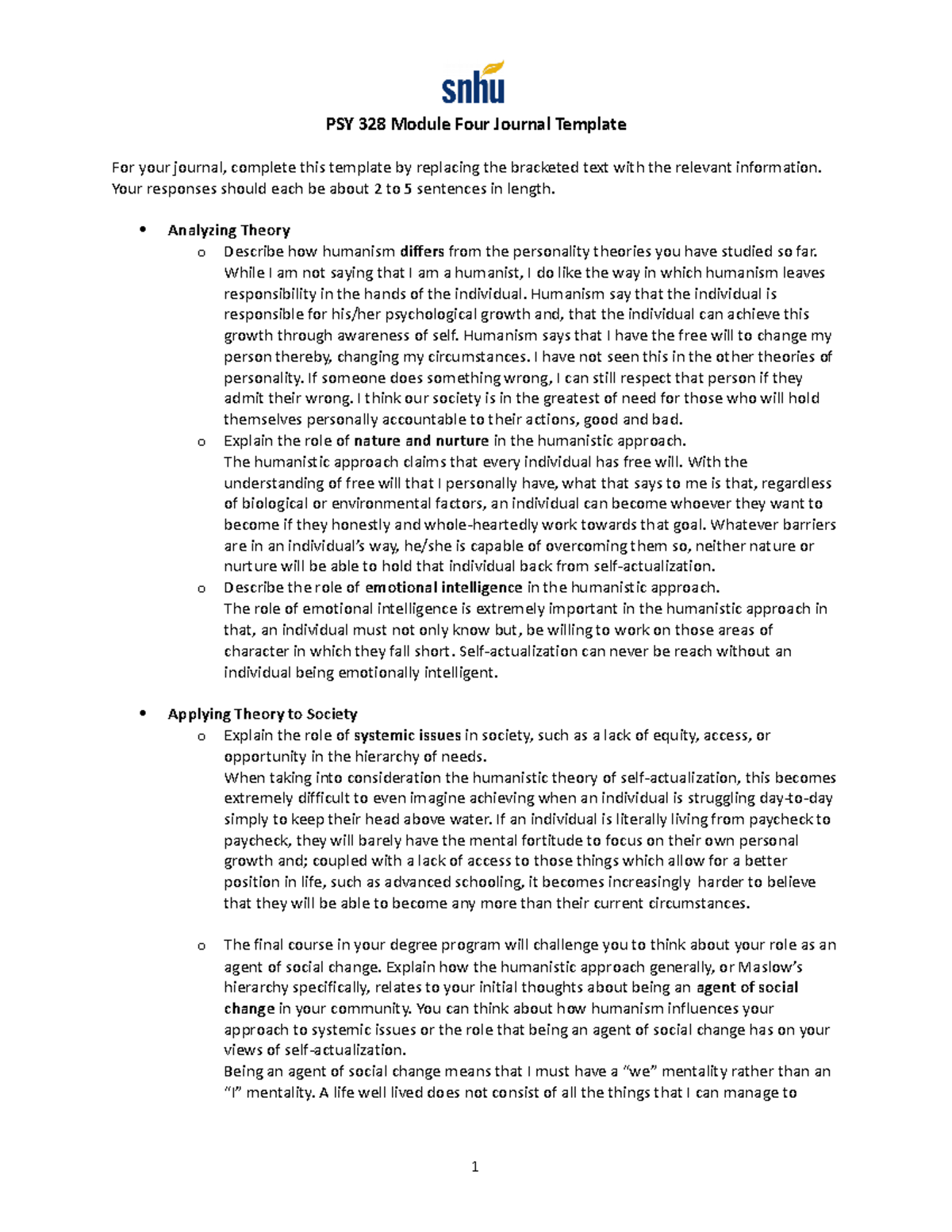 PSY 328 Module Four Journal Template - PSY 328 Module Four Journal ...