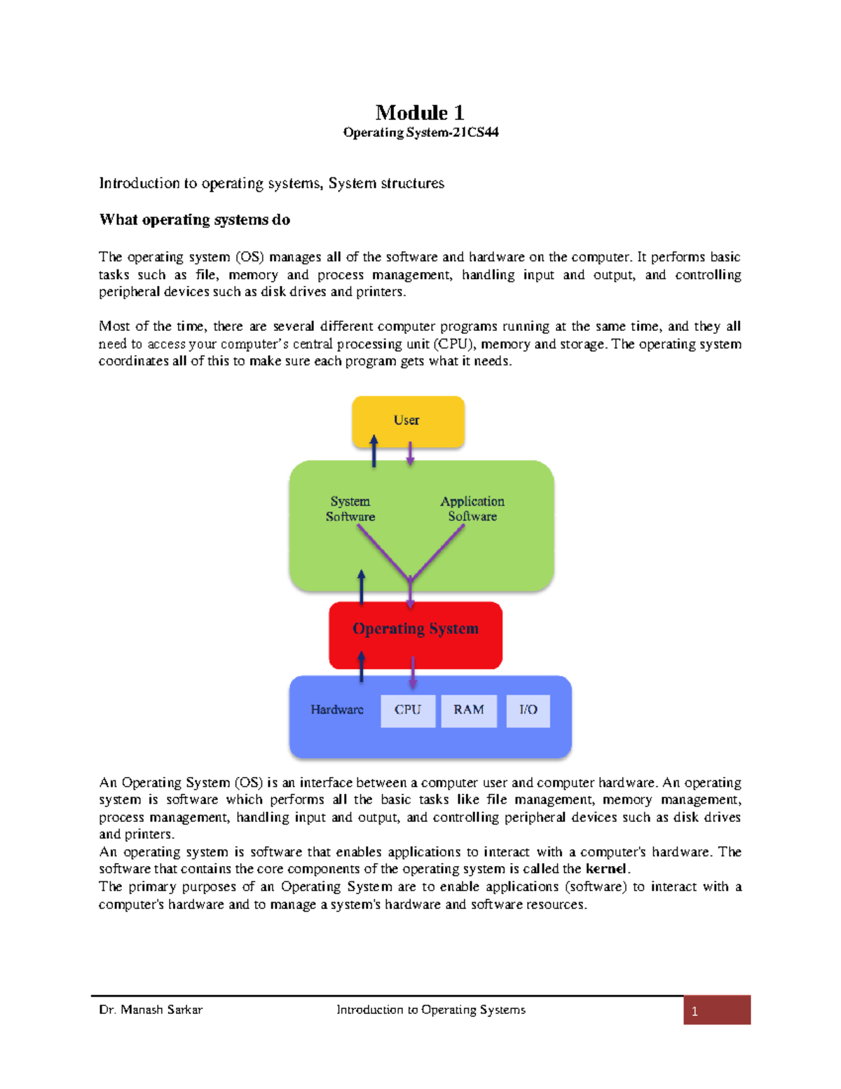 OS M1 - Module 1 Operating System-21CS Introduction to operating ...