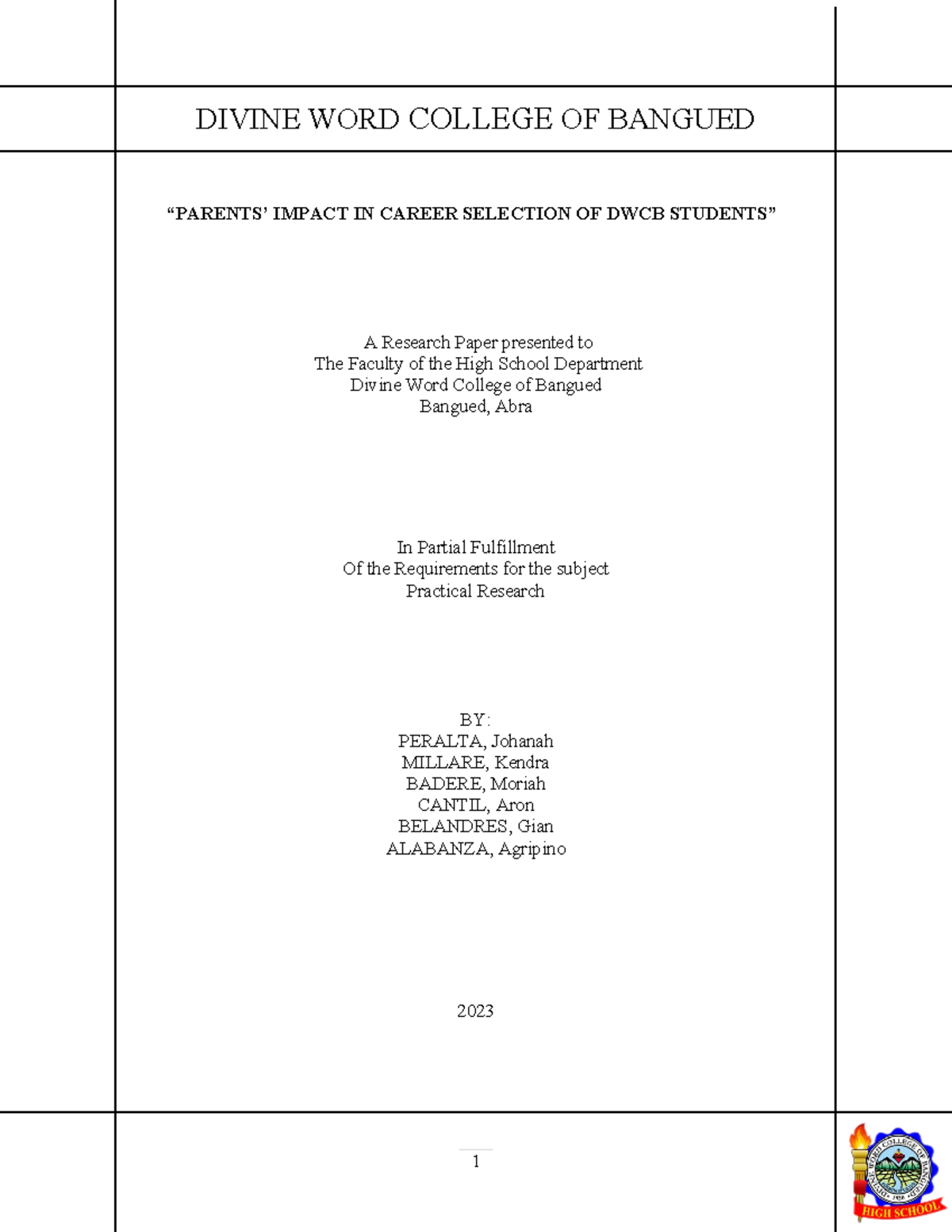 Edited- Final- Thesis - “PARENTS’ IMPACT IN CAREER SELECTION OF DWCB ...