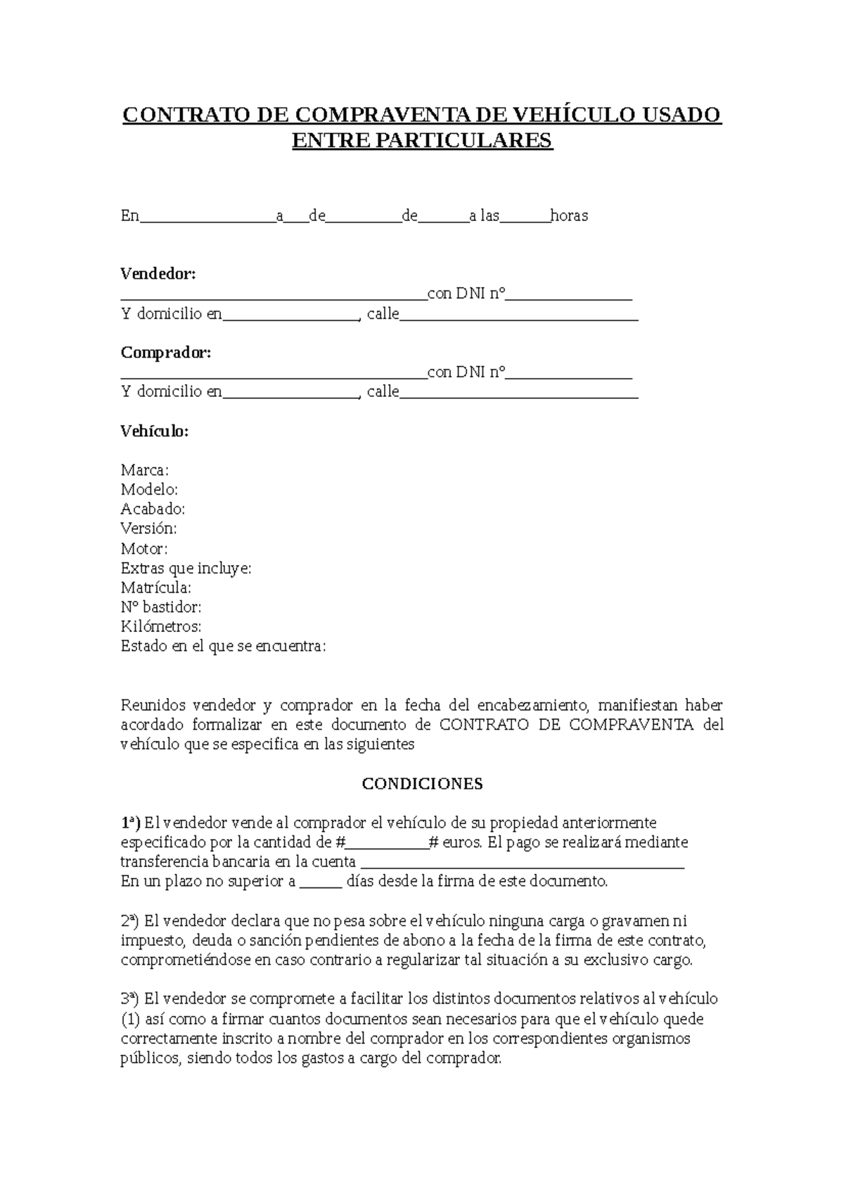 Contrato DE Compraventa DE Vehículo Usado Entre Particulares ...