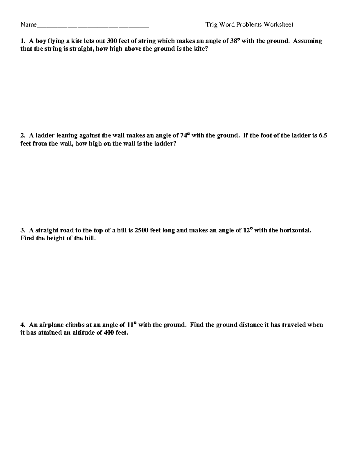 Trigwordproblem Trigonometry Problem Solving Name