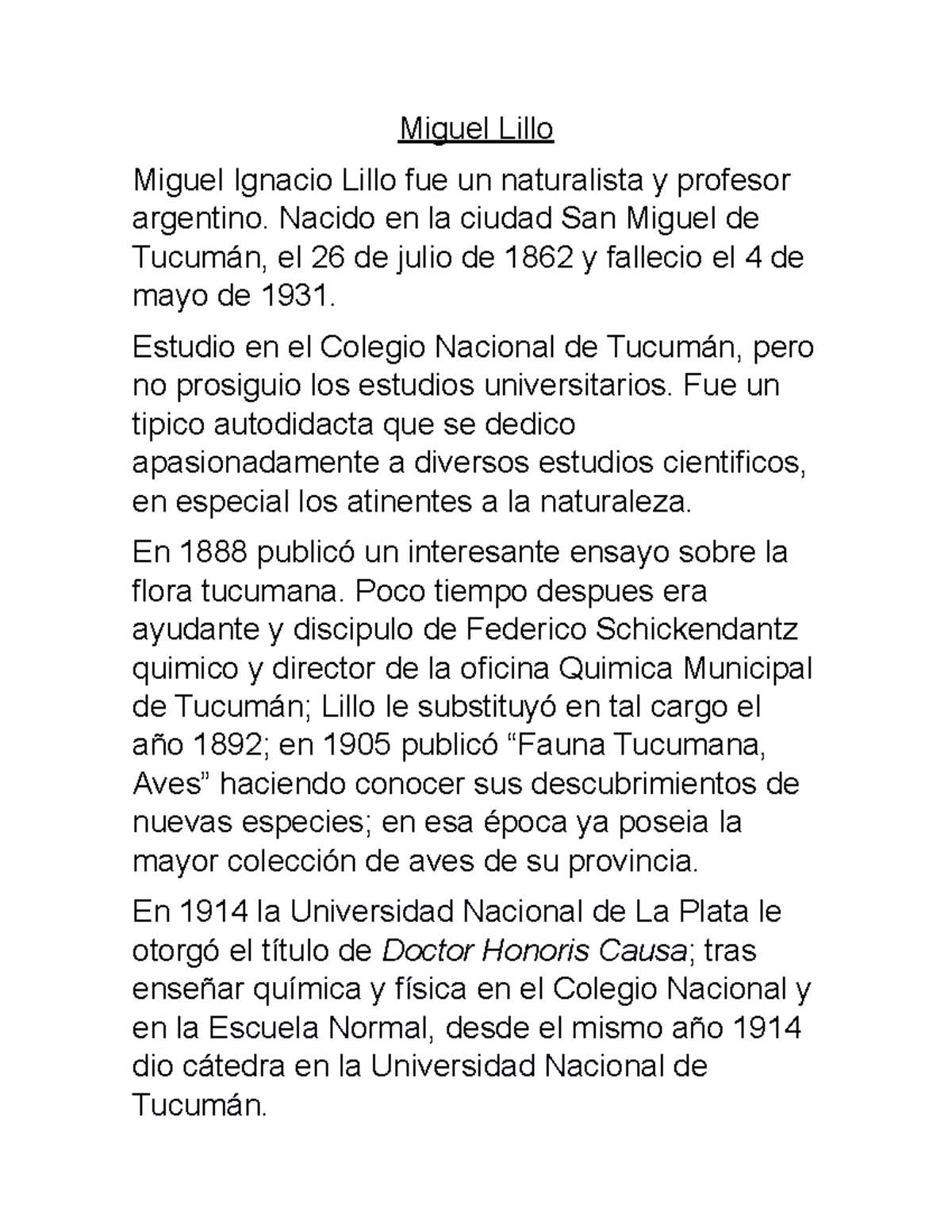 Miguel Lillo- TIC - historia - Miguel Lillo Miguel Ignacio Lillo fue un ...