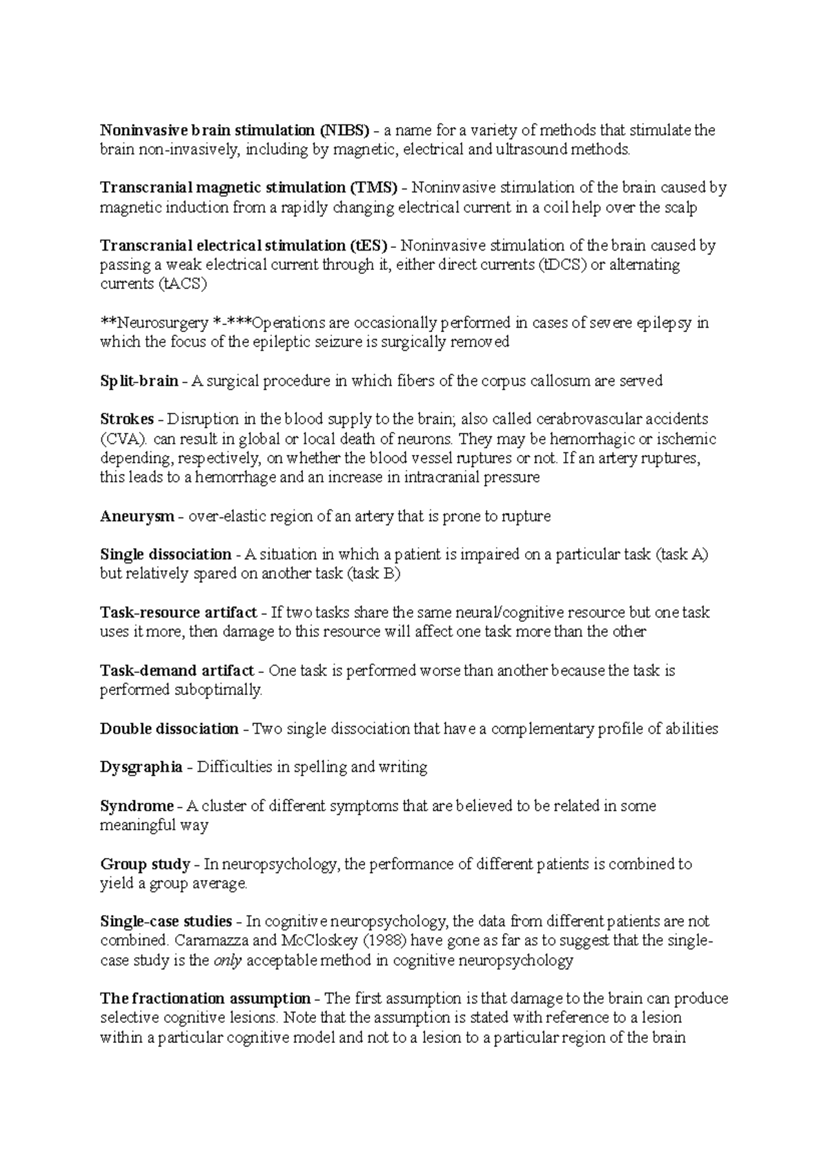 PSYC2217 Chapter 5 - Noninvasive brain stimulation (NIBS) - a name for a variety of methods that ...