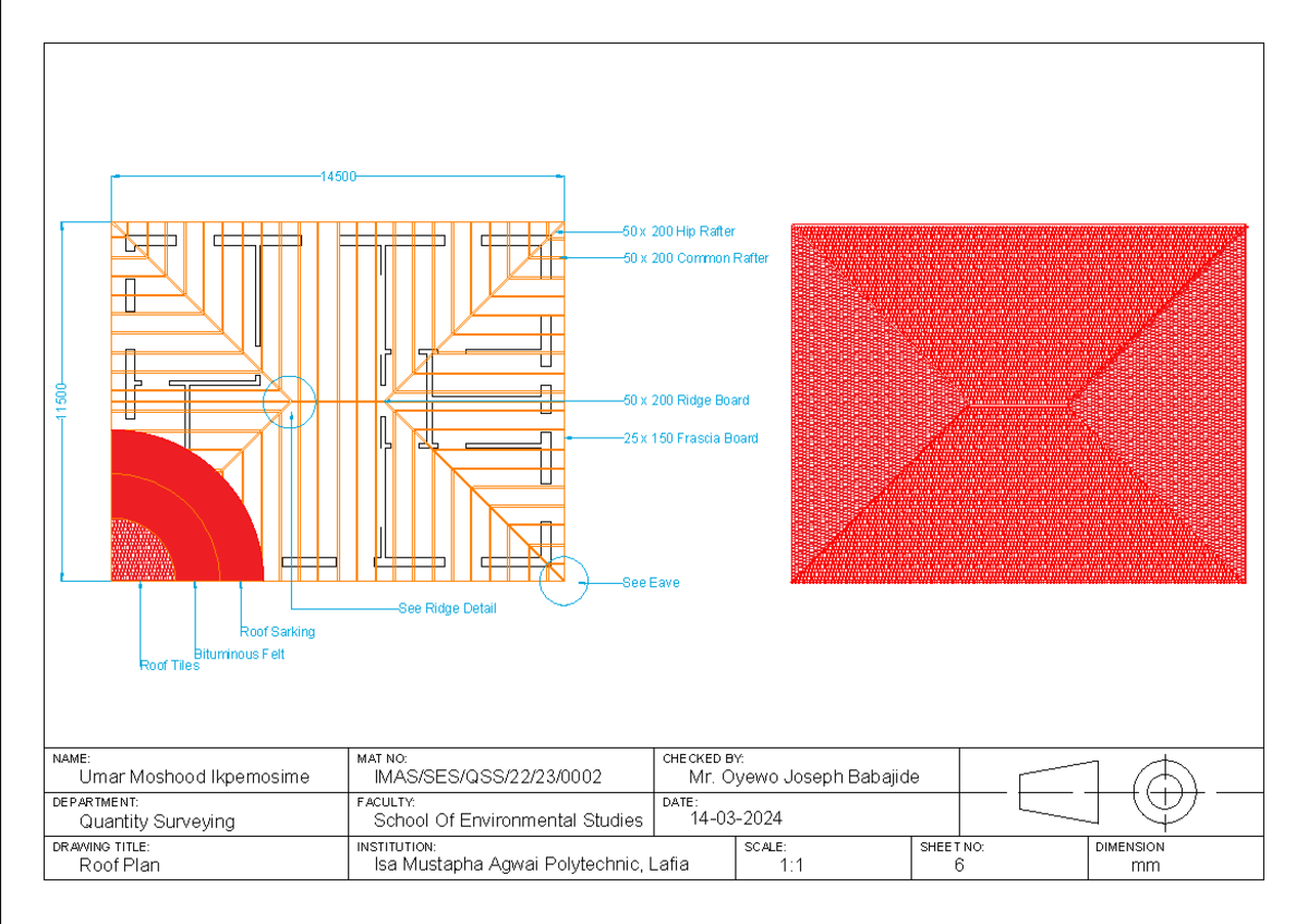 Roof plan - Autocad design of roof plan with detailed labeling - 14500 ...