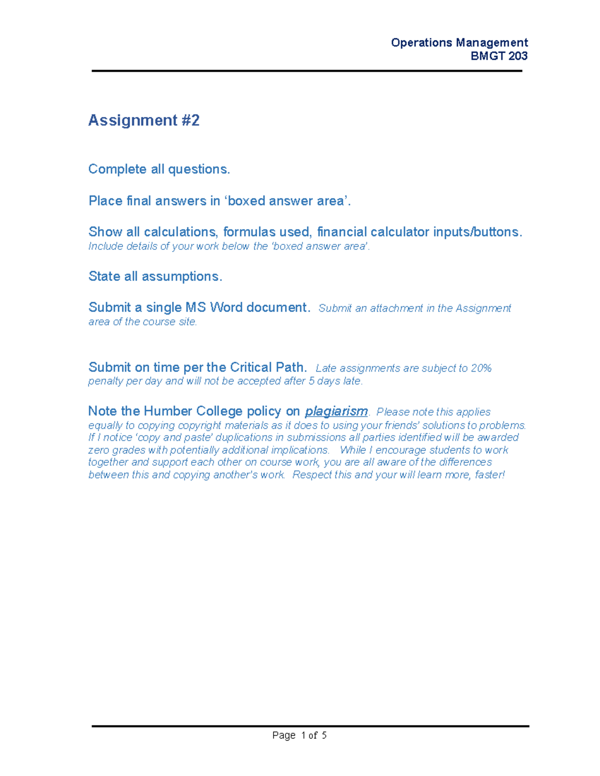 BMGT 203 Assignment copy - BMGT 203 Assignment Complete all questions ...