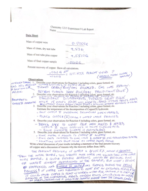 Experiment 1 post lab - Post lab questions - CHEM 1215 - Studocu