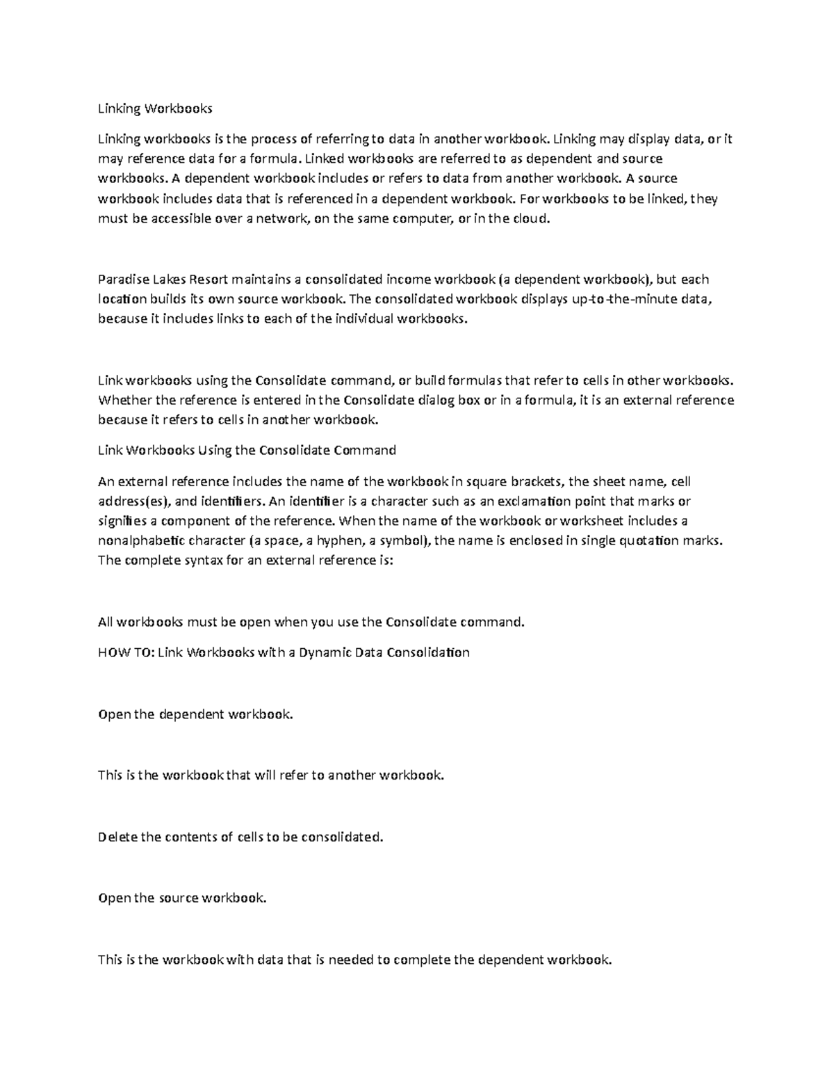 Linking Workbooks - Linking WorkbooksLinking workbooks is the process ...