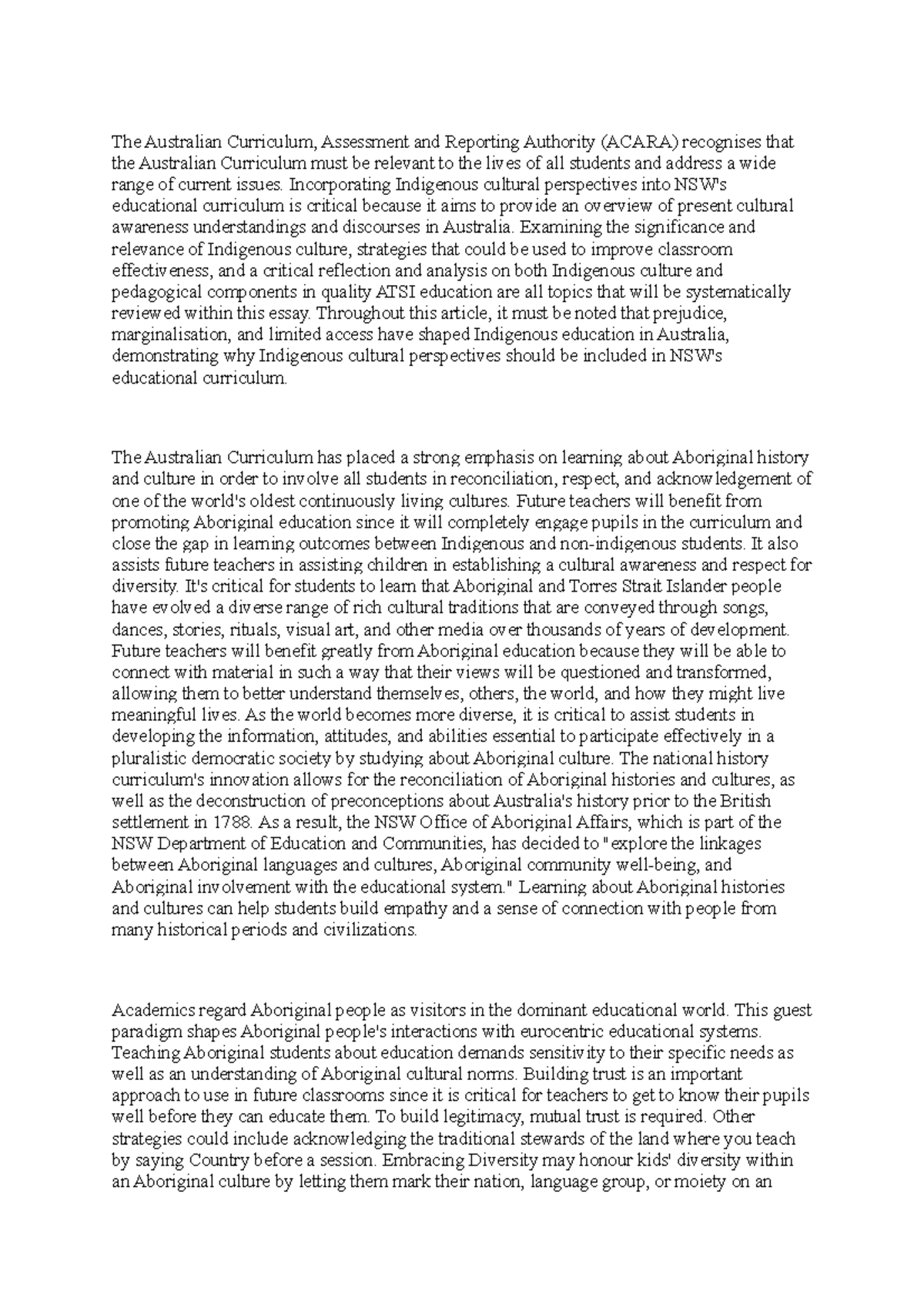 The Australian Curriculum - Incorporating Indigenous cultural ...