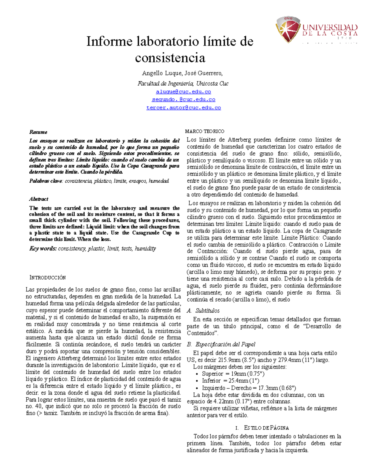 Formato Ieee Para Informes Informe Laboratorio Límite De Consistencia