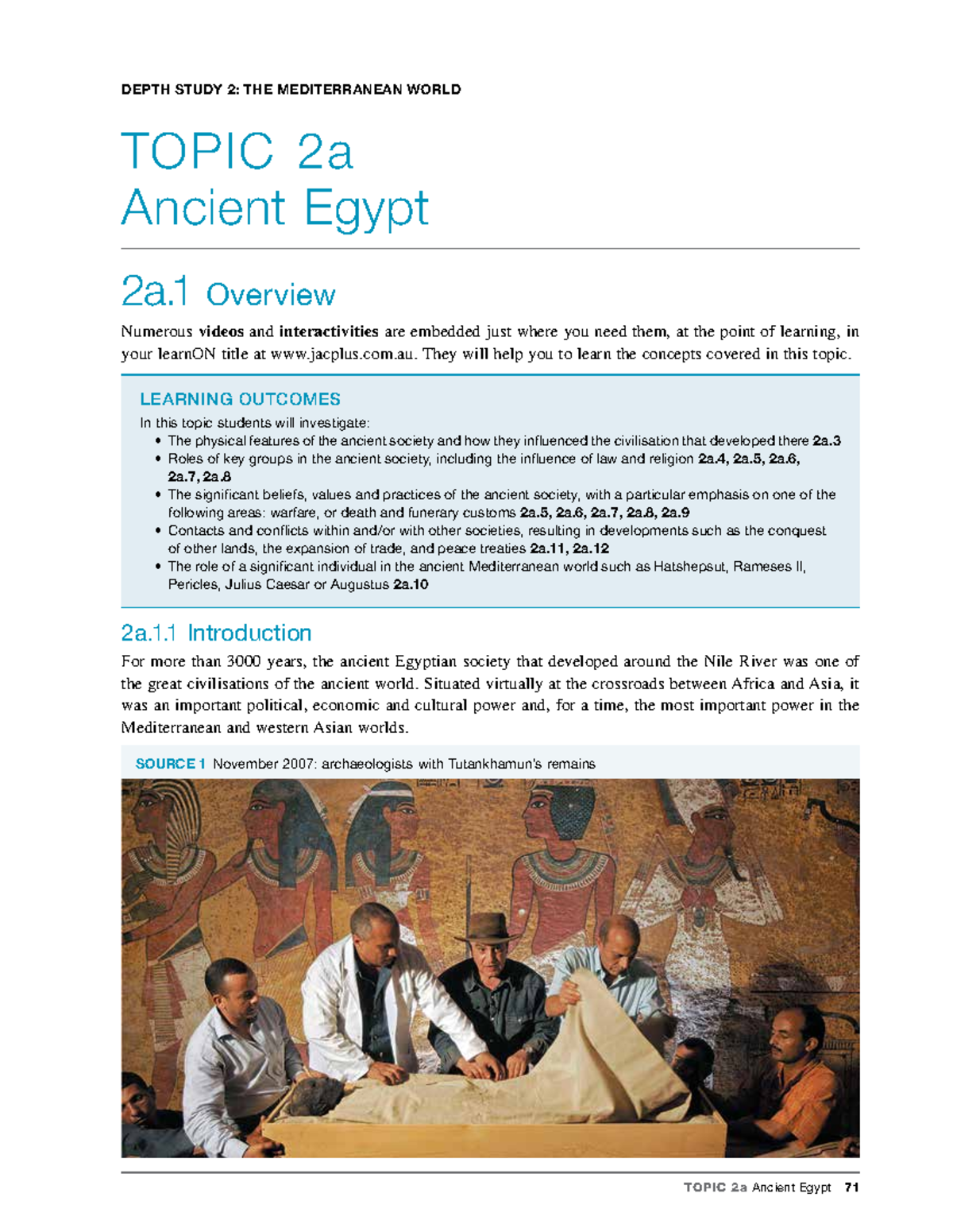 C02a Ancient Egypt - some stuff - TOPIC 2a Ancient Egypt 71 DEPTH STUDY ...