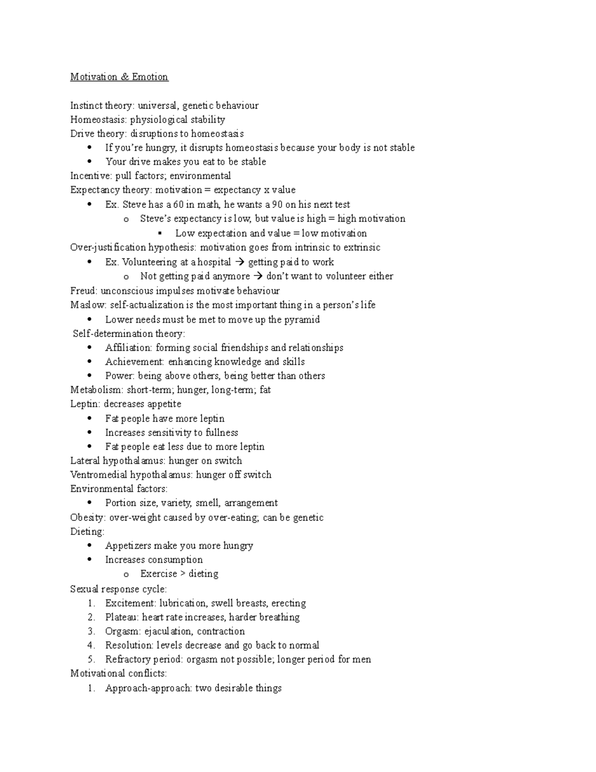 Motivation & Emotion - Exam review - Motivation & Emotion Instinct ...