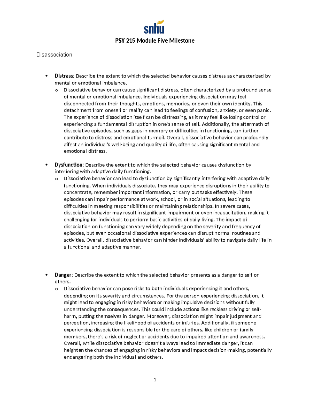 PSY 215 Module Five Milestone - PSY 215 Module Five Milestone ...