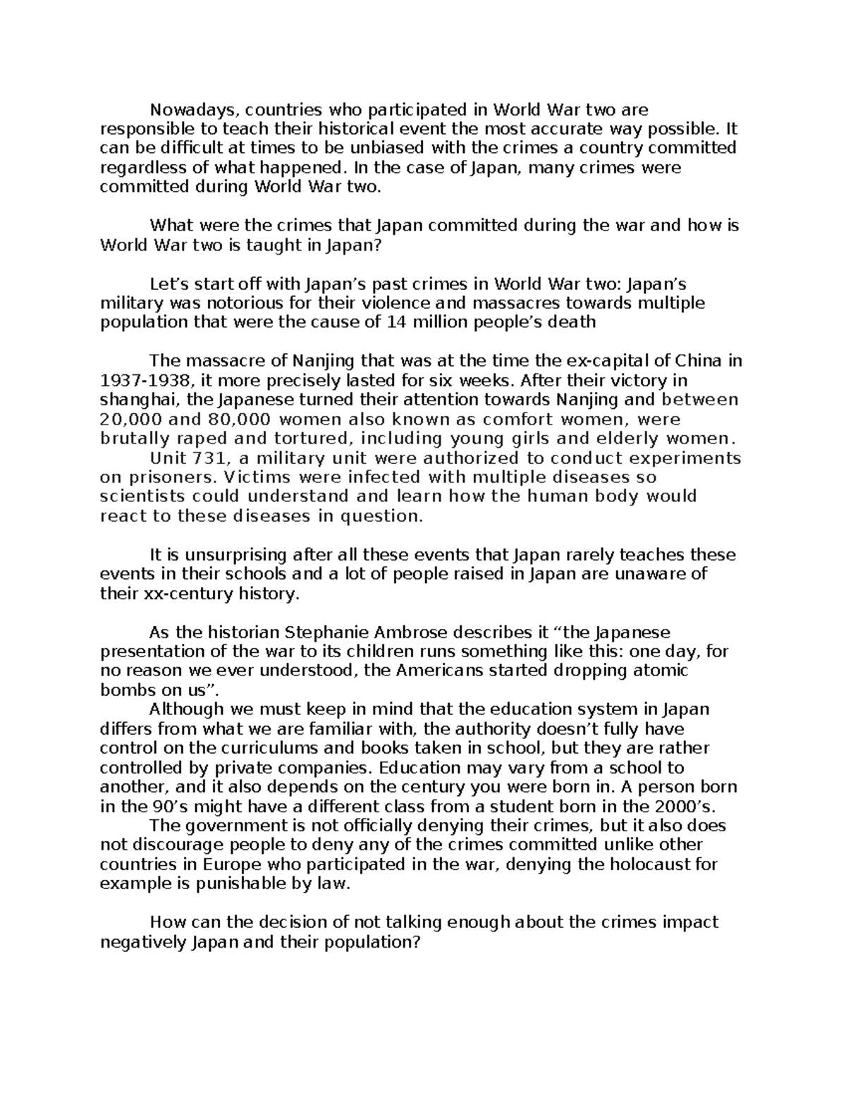 Japanese culture assignment - Nowadays, countries who participated in ...