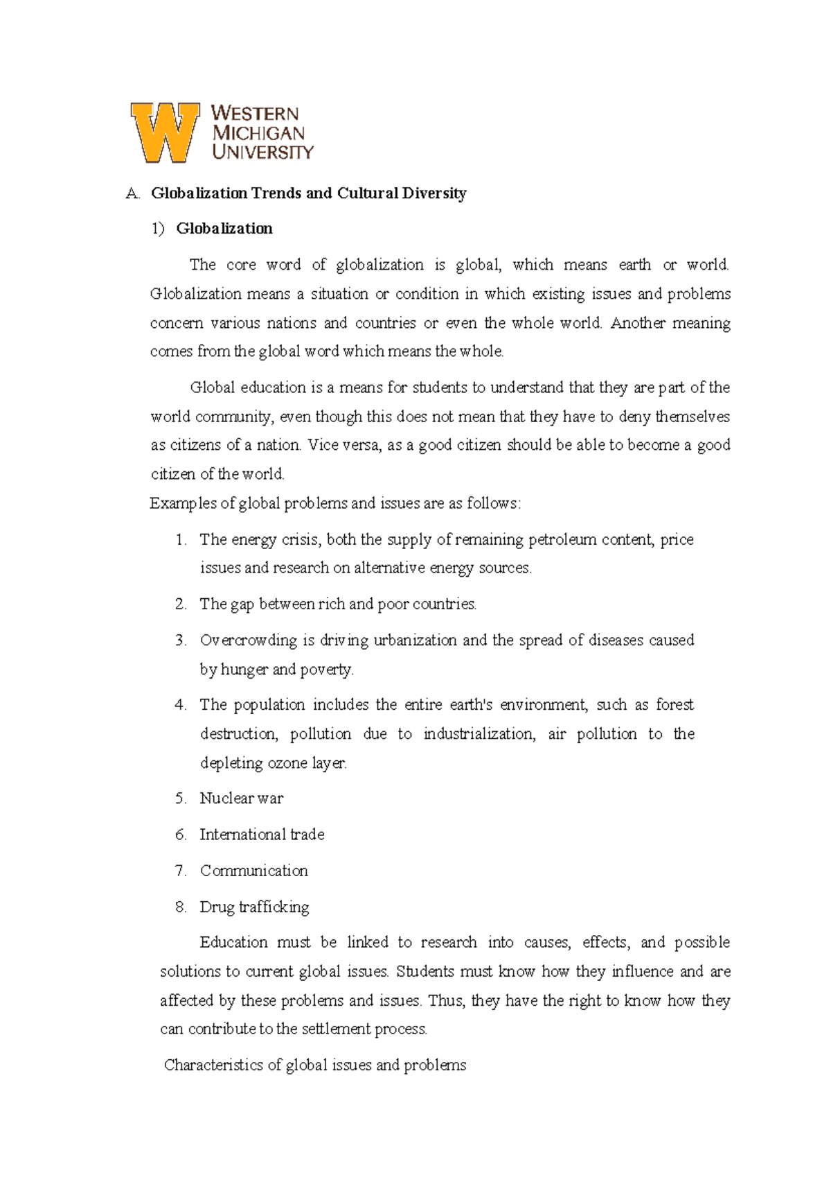 Task 21 - task - A. Globalization Trends and Cultural Diversity ...