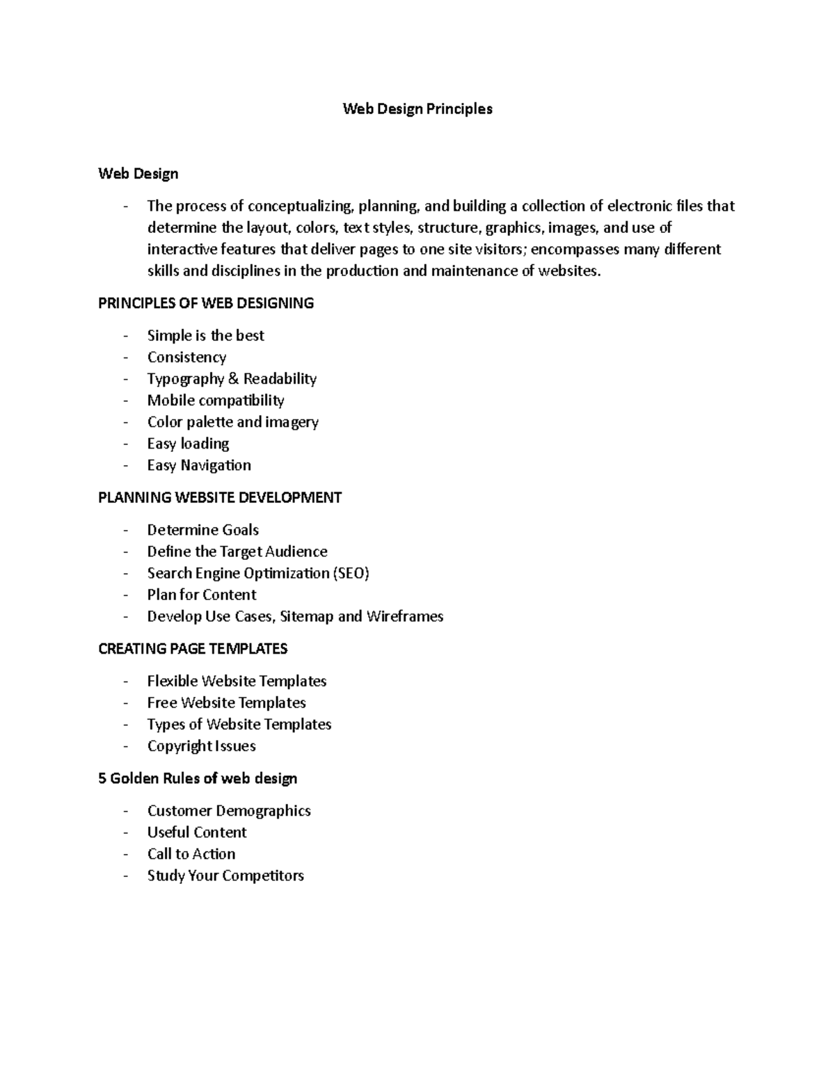 Notes in web design principles - Web Design Principles Web Design The ...