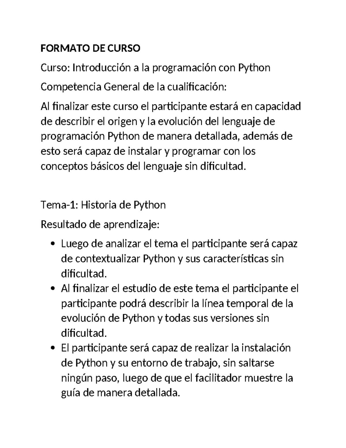 Formato DE Curso - Infotep - FORMATO DE CURSO Curso: Introducción a la ...