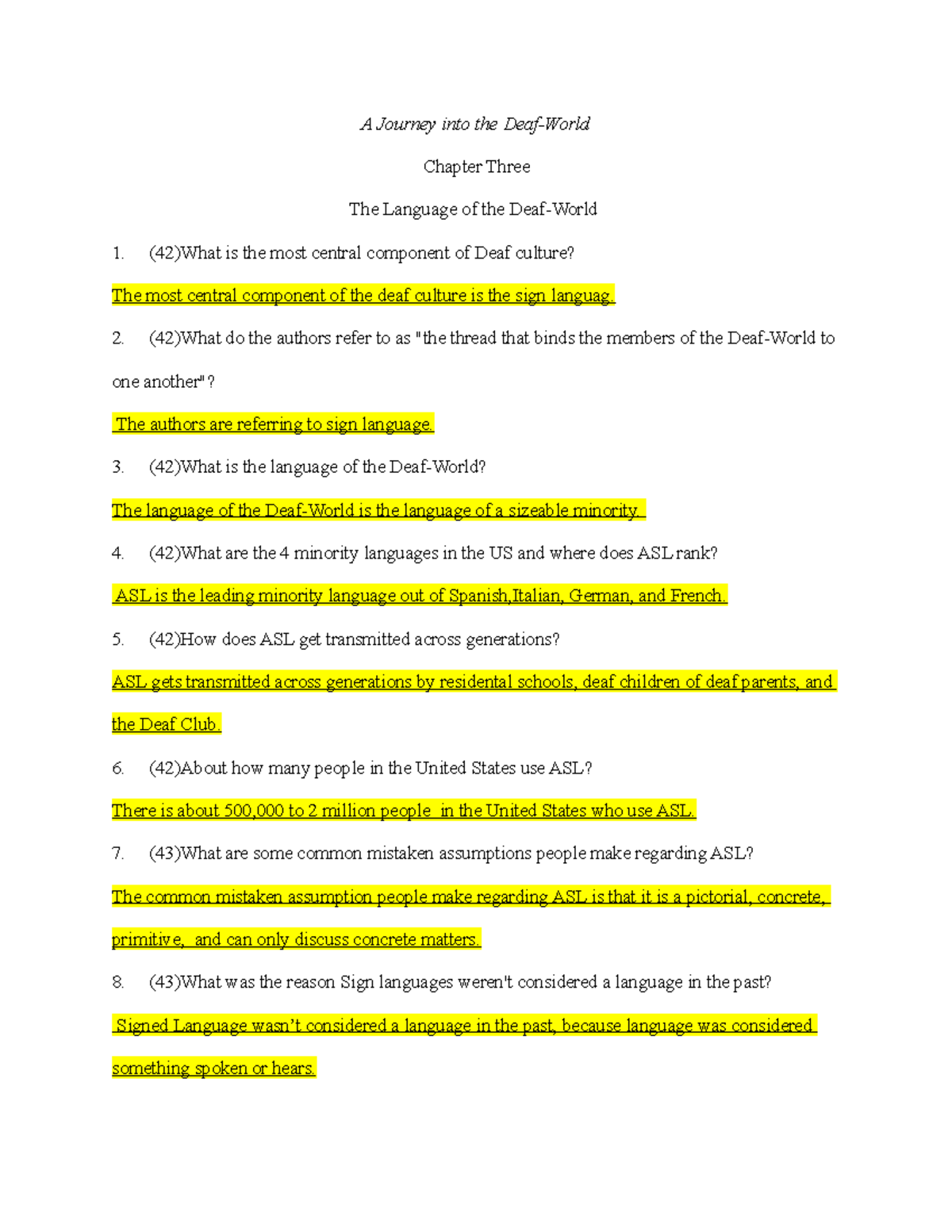 ASL Deaf Culture Chapter 3 - A Journey into the Deaf-World Chapter ...