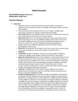 Patient Research - Schizophrenia - Shadow Health Scenario ...