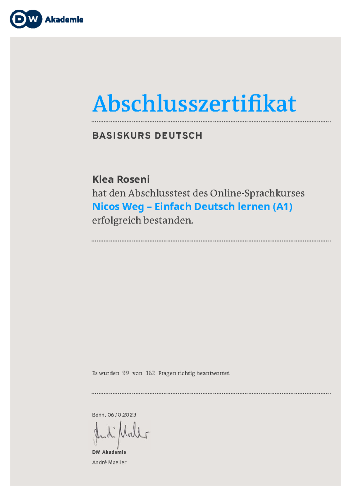 DW Deutsch Lernen Zertifikat Nicos Weg – Einfach Deutsch lernen (A1 ...