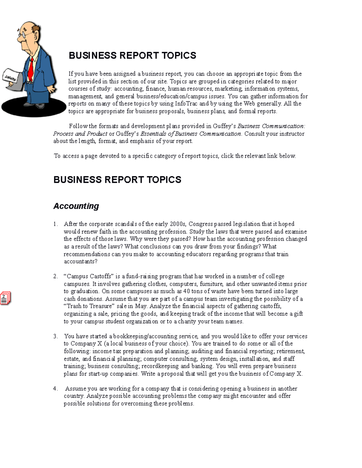Cengage Report Topics - Check this out - BUSINESS REPORT TOPICS If you ...