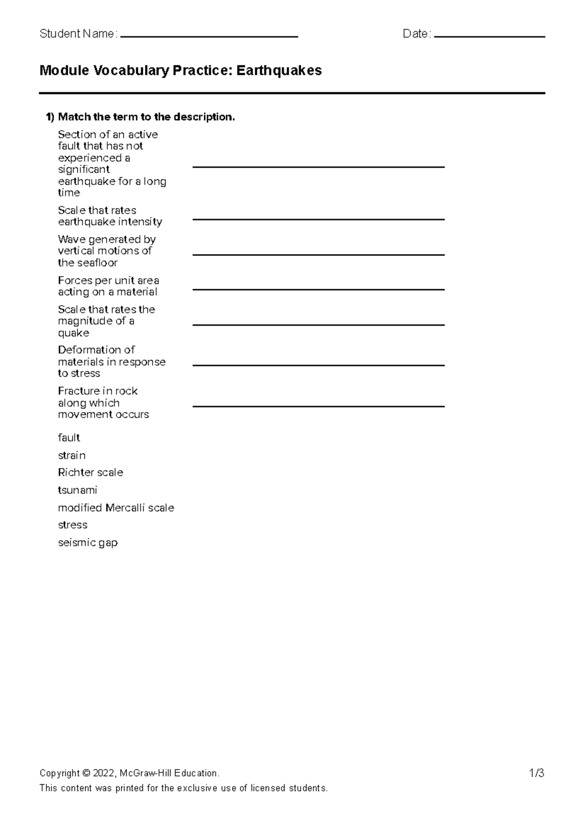 Jesus 1 Chacon - Module Vocabulary Practice Earthquakes - Student Name ...