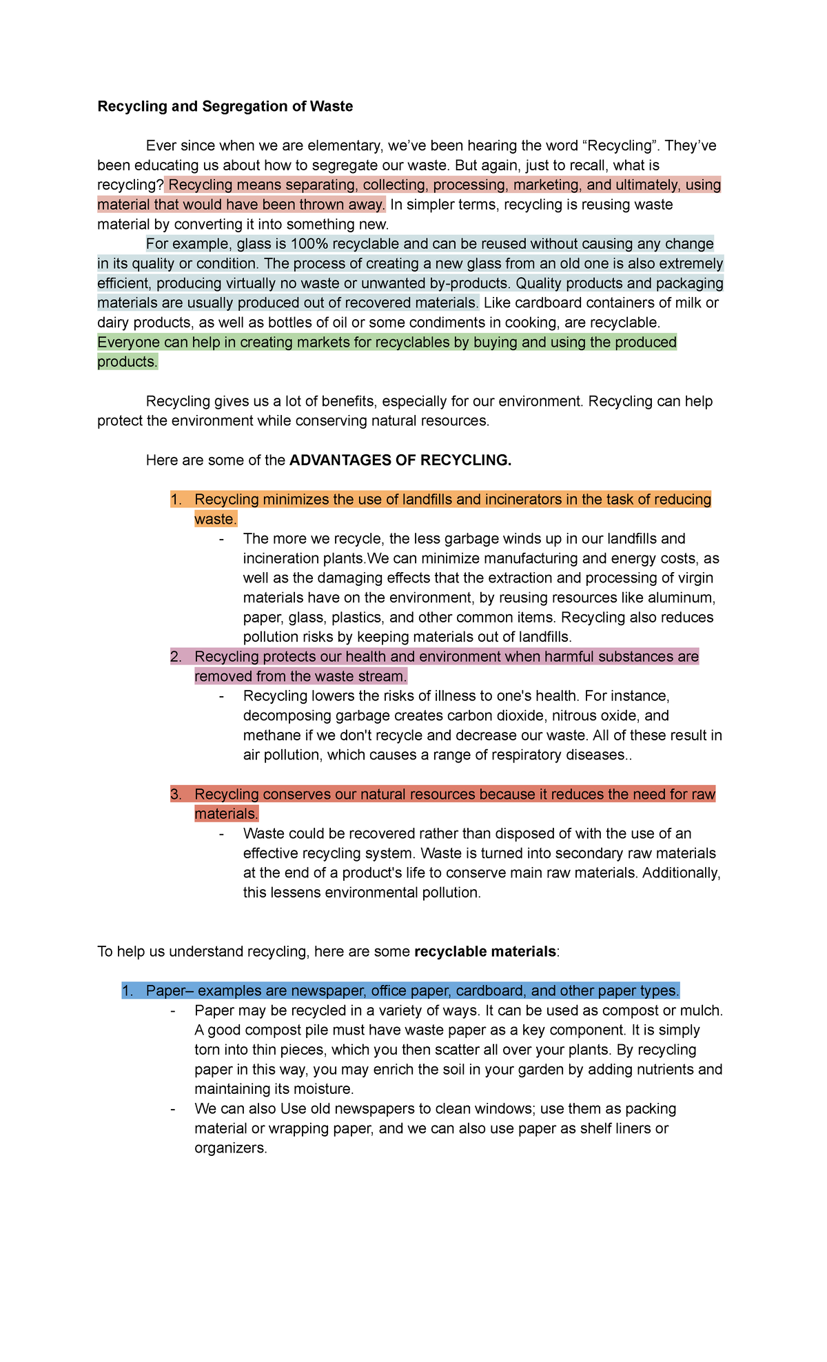 Handouts Recycle - reviewer - Recycling and Segregation of Waste Ever ...