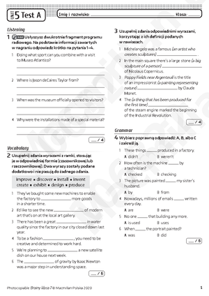 Unit 7 Grammar Short Test 1 A+B - Impulse 3 B1+ Tests ©Macmillan Polska ...