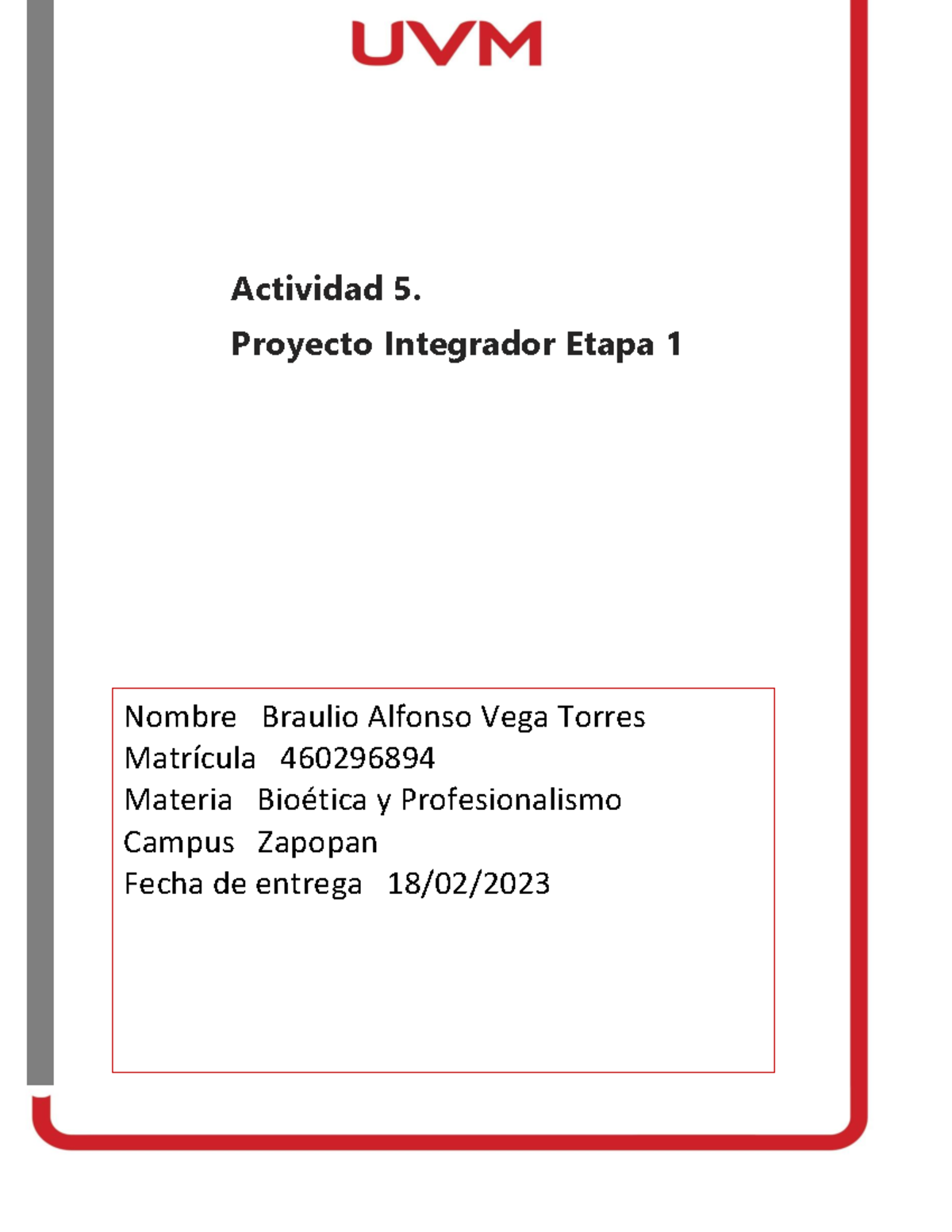 A5 BAVT - Actividad 5 del curso - Actividad 5. Proyecto Integrador ...