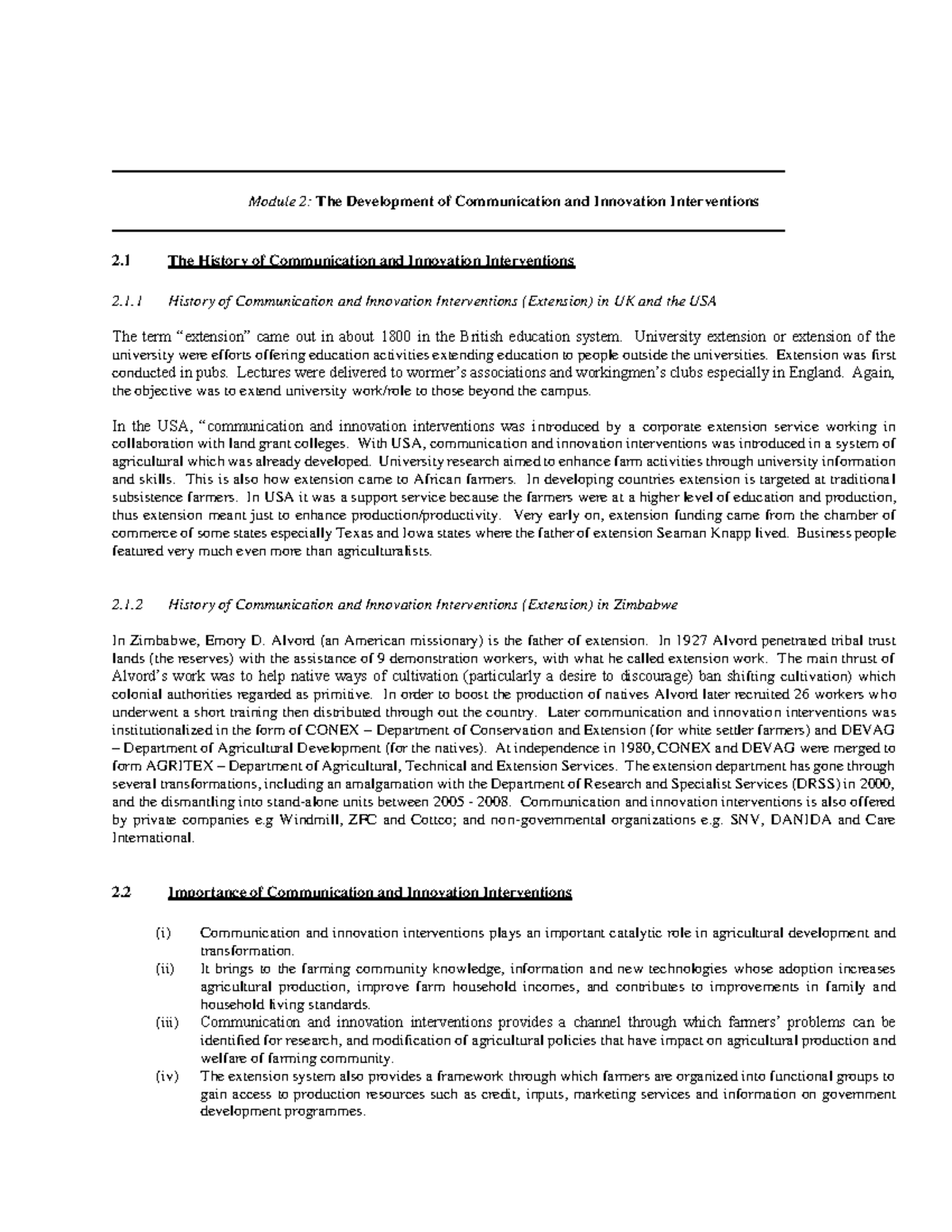 Module 2 The Development of Communication and Innovation Interventions ...