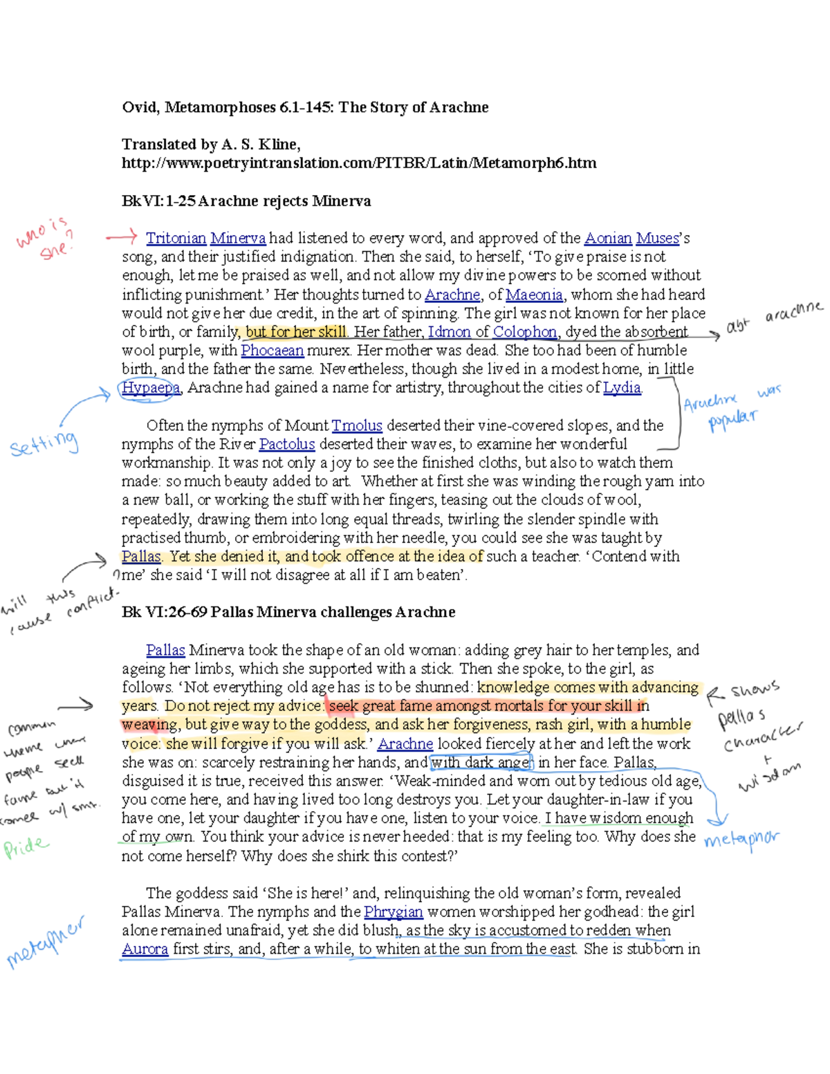 Ovid Arachne in Translation - Ovid, Metamorphoses 6-145: The Story of ...