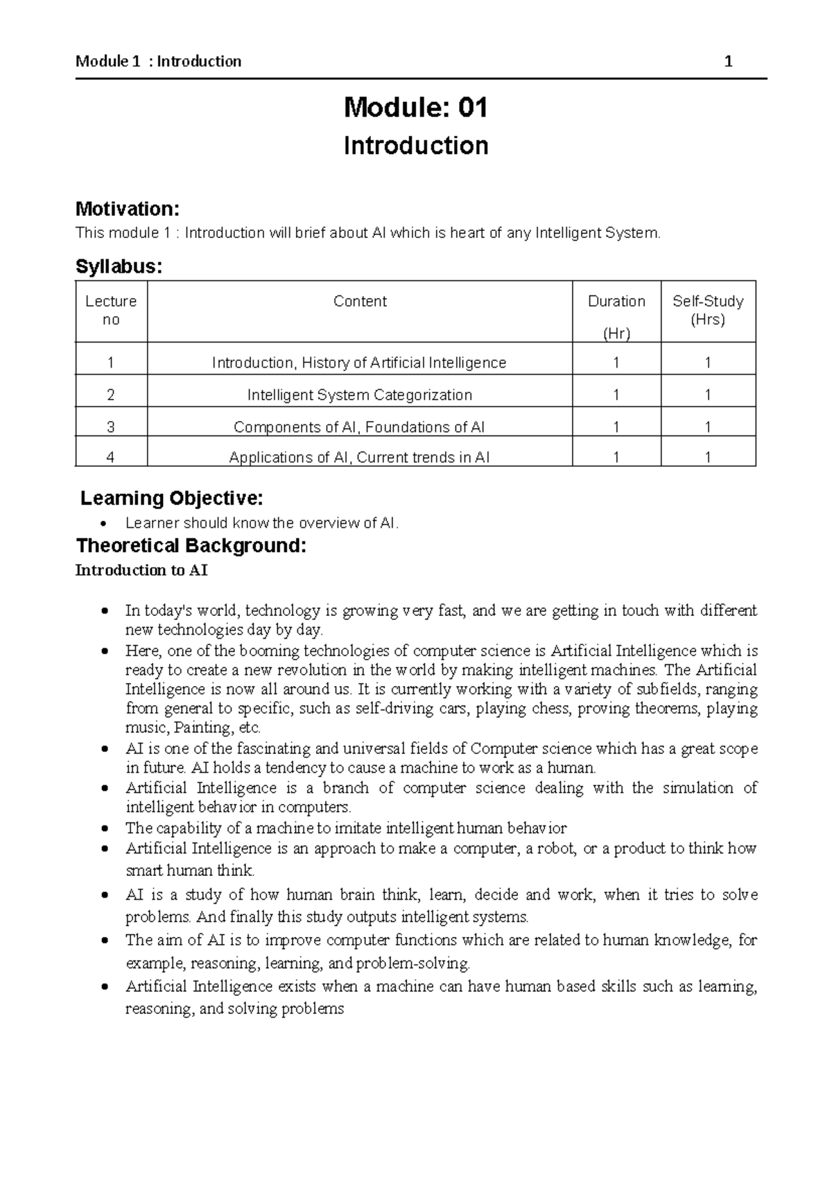 Intro AI doc - ai notes - TCET Module 1 : Introduction 1 Module: 01 ...