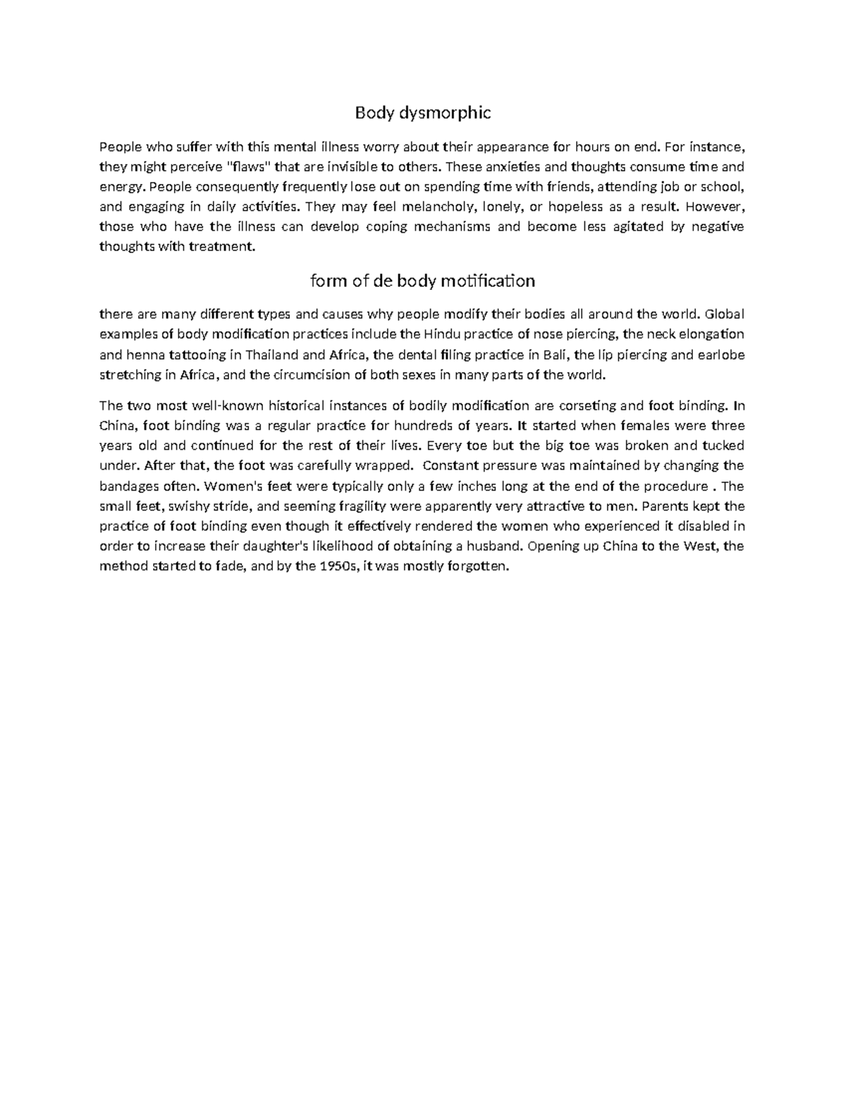 Body dysmorphic - Body dysmorphic People who suffer with this mental ...