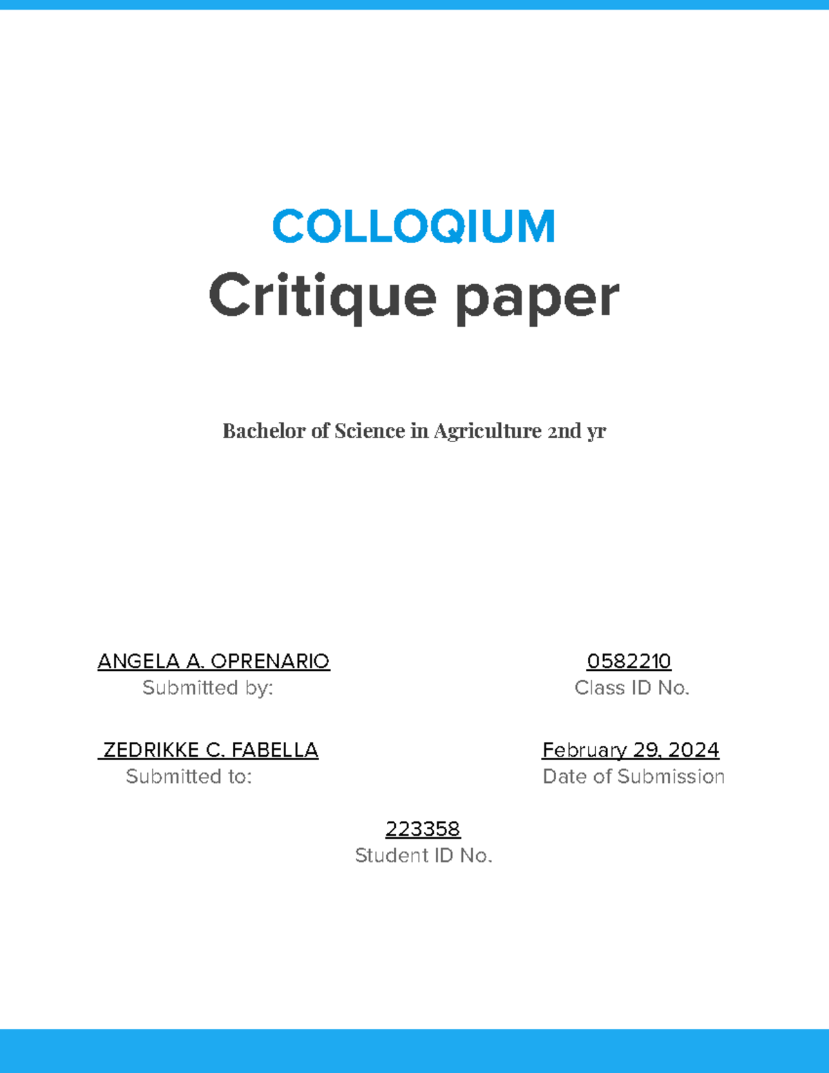Reaction-Paper - Reaction Paper - COLLOQIUM Critique paper Bachelor of ...
