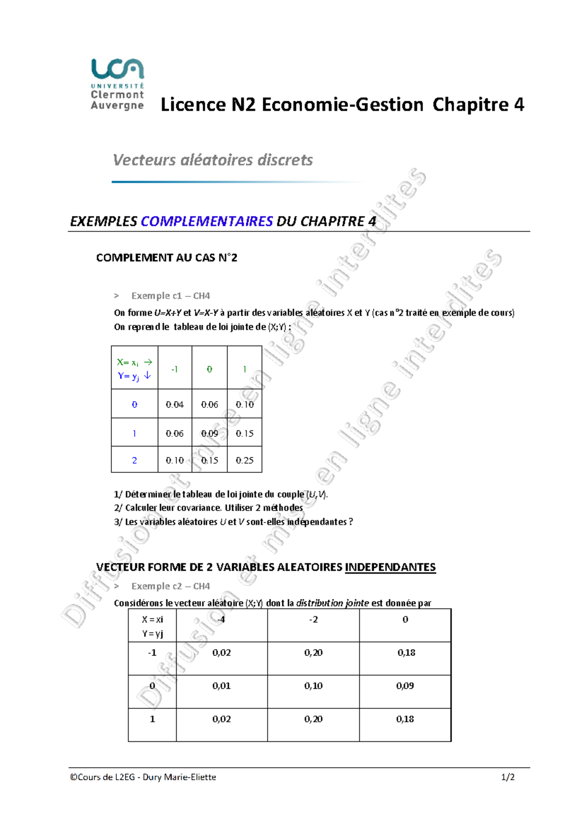td 2 de l economie - ©Cours de L2EG - Dury Marie-Eliette 1/ Licence N2 ...