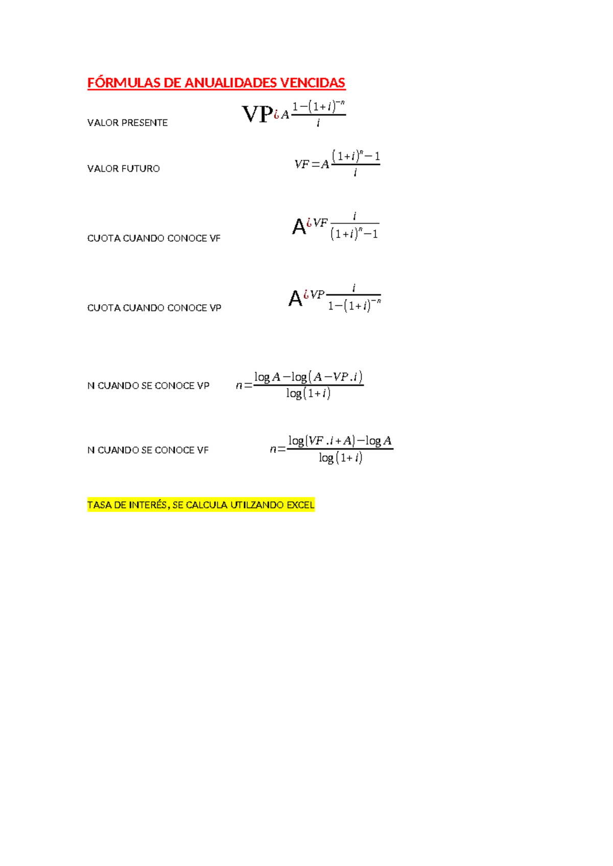 Fórmulas Anualidades - Formulas - Contabilidad Financiera - FÓRMULAS DE ...
