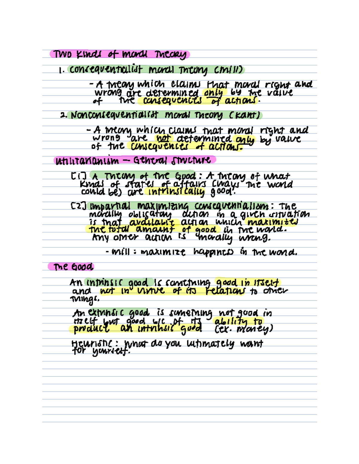 3. Utilitarianism - Lecture notes 3 - TWO kinds of moral Theory 1 ...