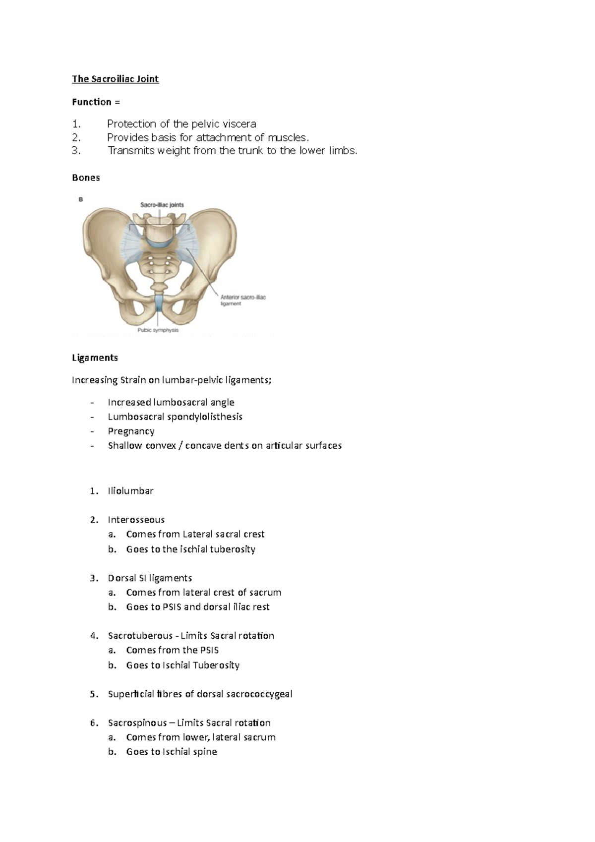 The Sacroiliac Joint anatomy - The Sacroiliac Joint Function = 1. 2. 3 ...