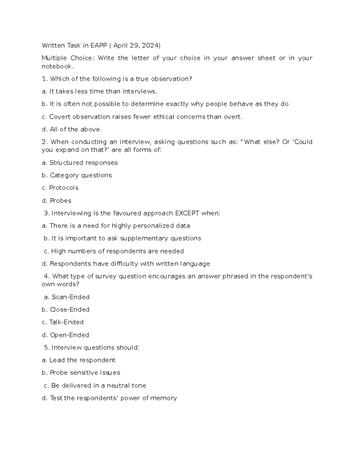 Written Task in EAPP April 29 2024 - Written Task in EAPP ( April 29 ...