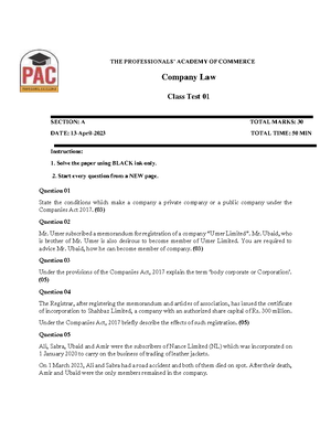 CLAW CHAP 3 TEST 2 - practice - The Professionals’ Academy of Commerce ...