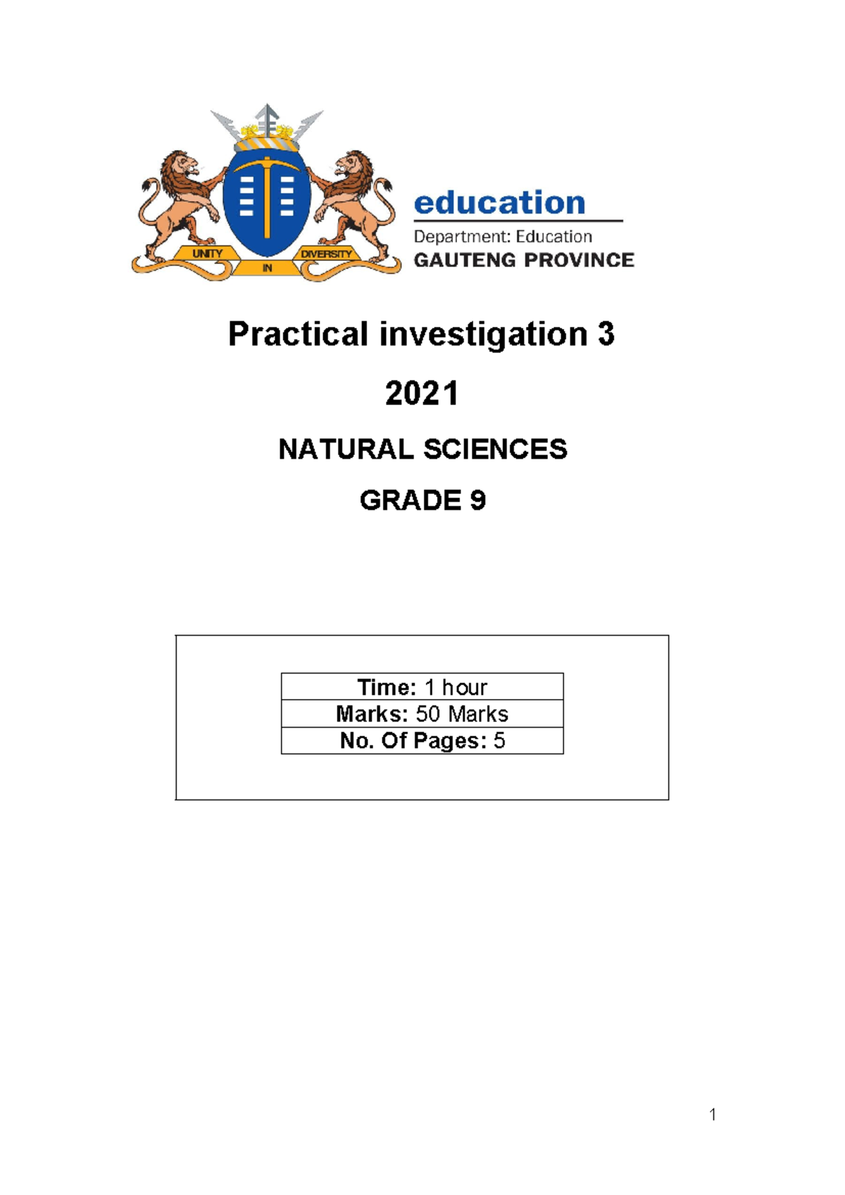 Practical 3 Grade 9 2021 - Practical investigation 3 2021 NATURAL ...