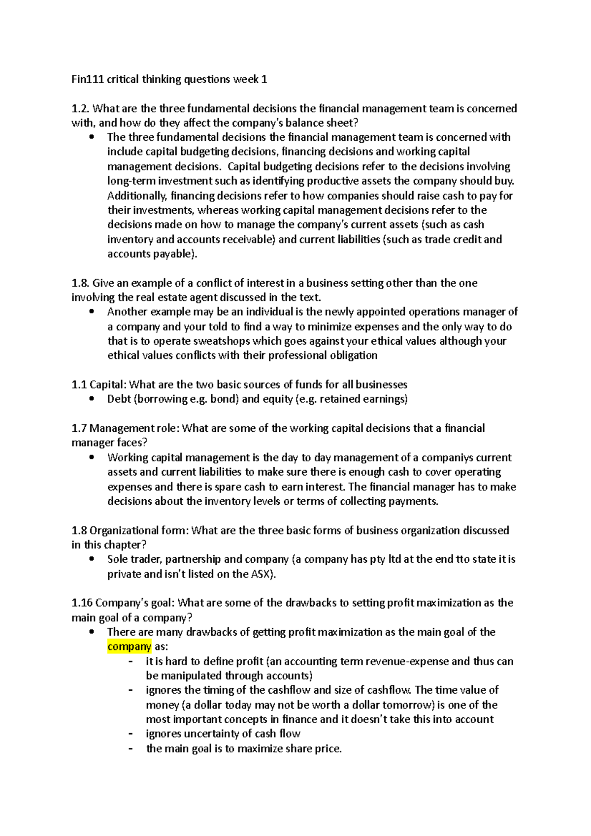 Fin111 critical thinking questions week 1 - Capital budgeting decisions ...