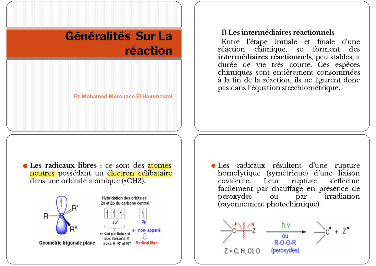 Généralités Sur La réaction i - Généralités Sur La réaction Pr Mohamed ...