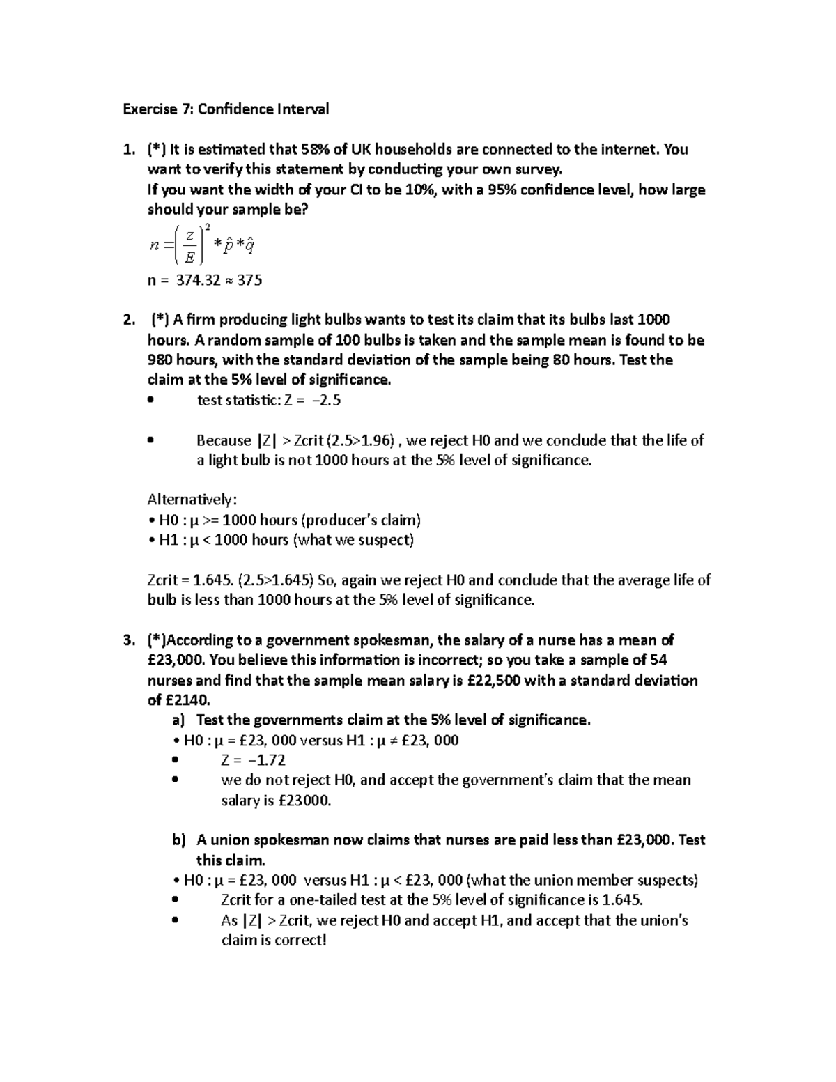 PS8 Confidence Intervals and Hypothesis tests-answer - Exercise 7 ...