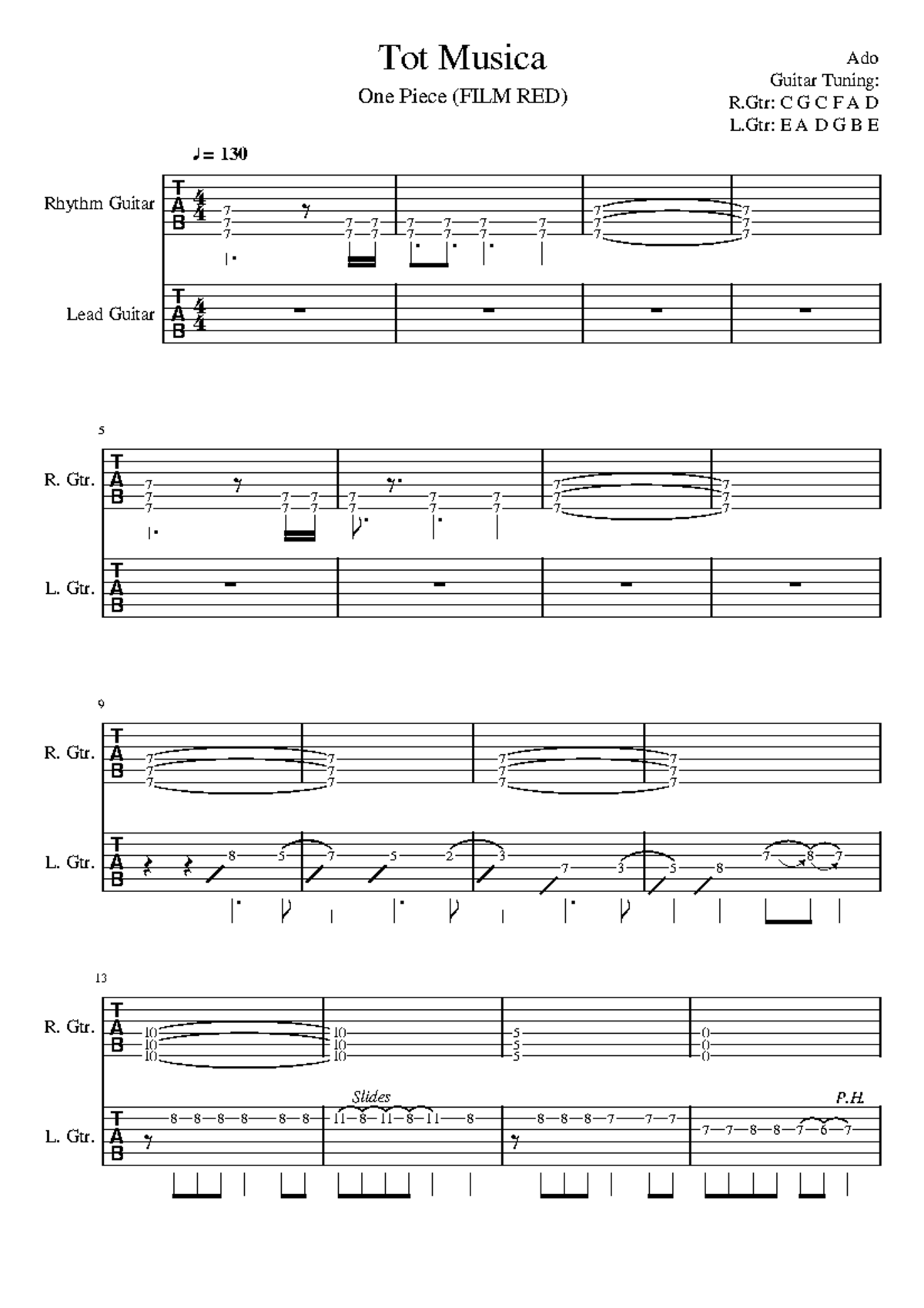 Tot Musica (ONE Piece FILM RED) TABS - Ado Guitar Tuning: R: C G C F A ...