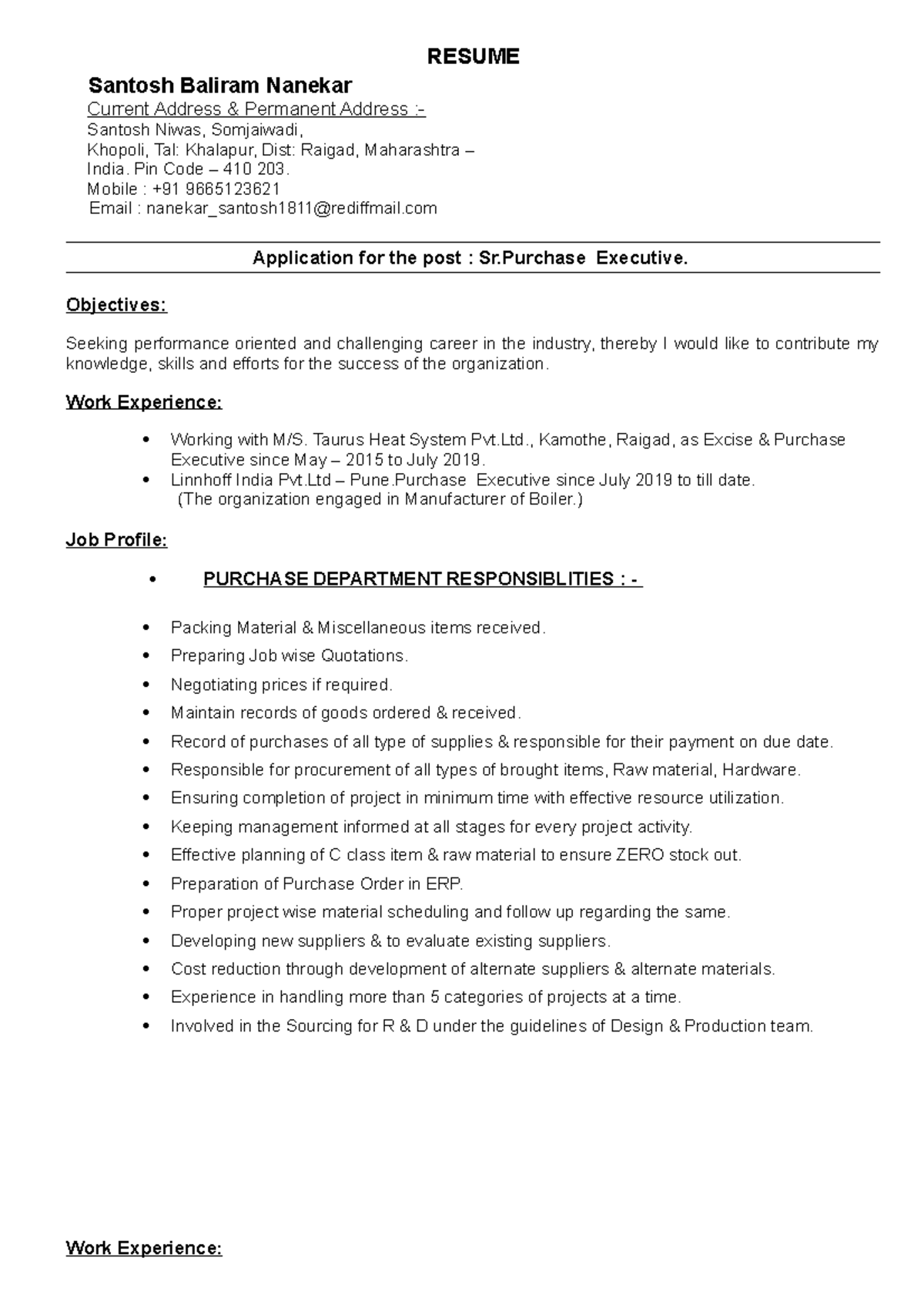 Santosh Nanekar resume - Purchase -department of consumer impact of GST ...