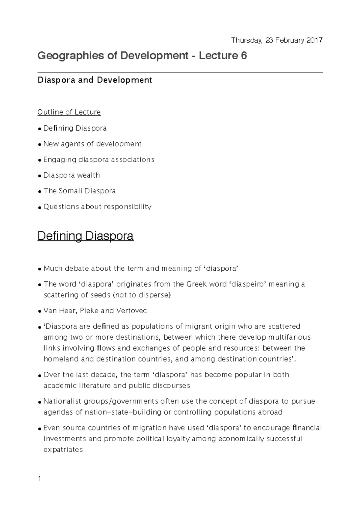 Geographies of Development - Lecture 6 - Thursday, 23 February 2017 ...
