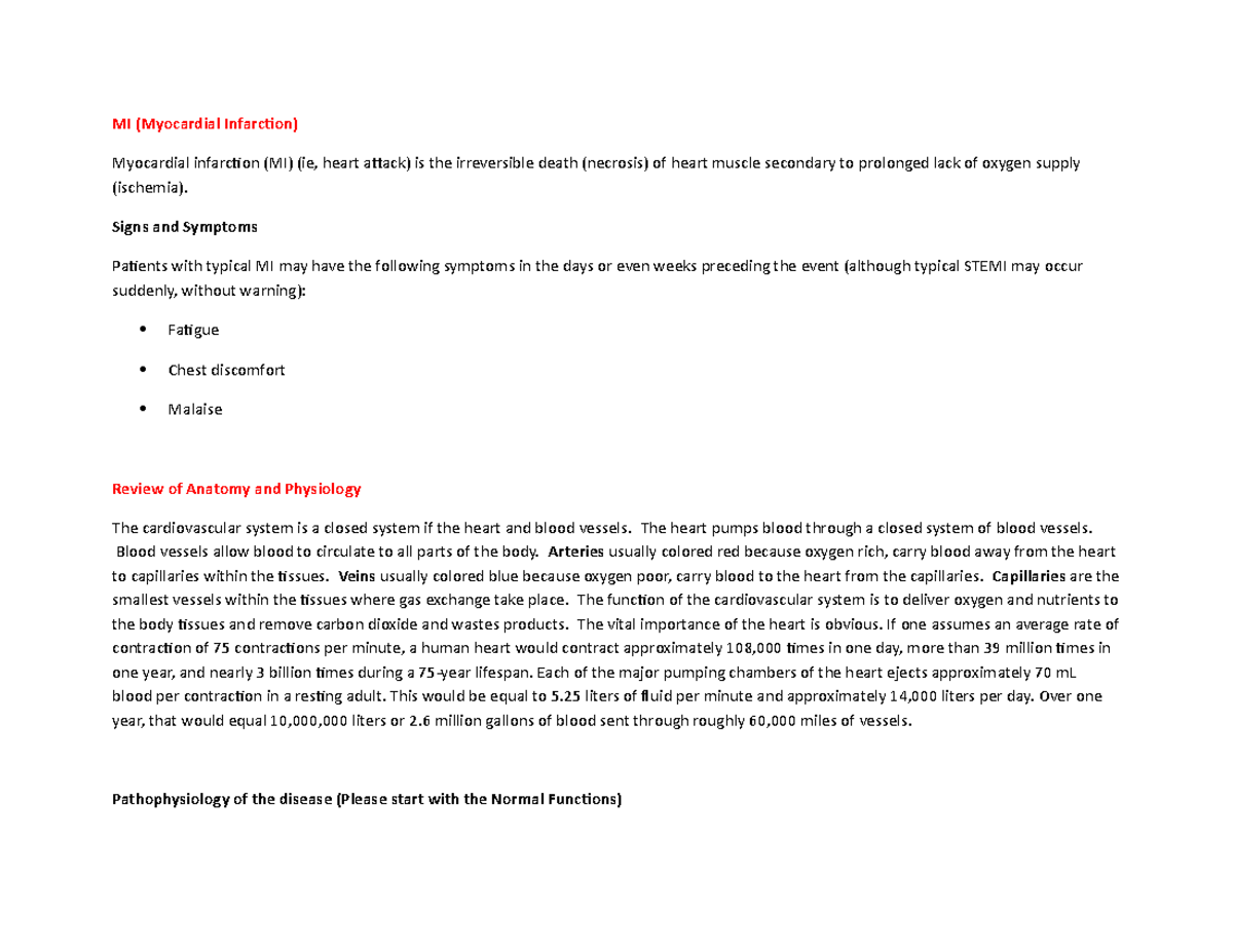 MI - ILLNESS - MI (Myocardial Infarction) Myocardial infarction (MI ...