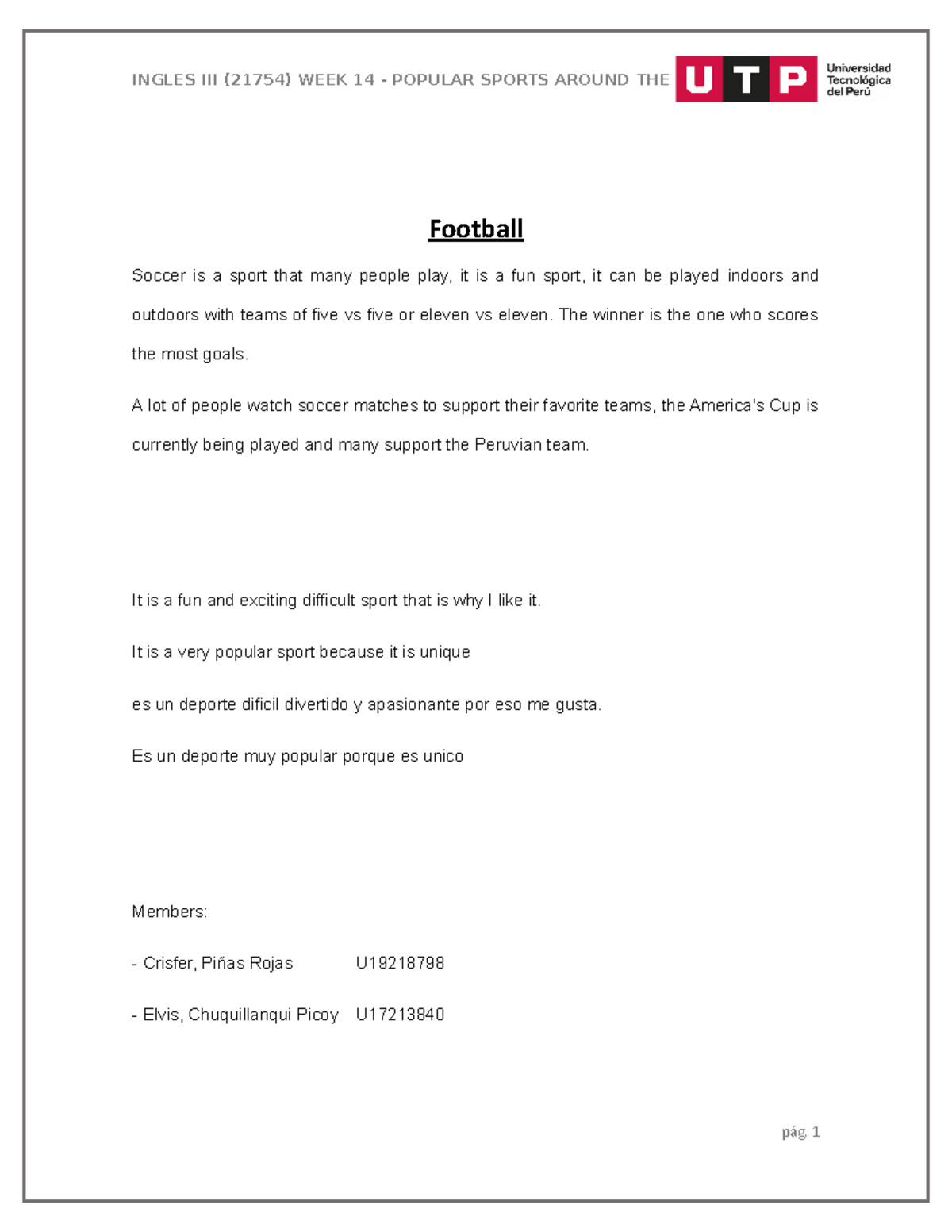 Week 14 - Task-Assignment - Popular sports around the world - Football ...