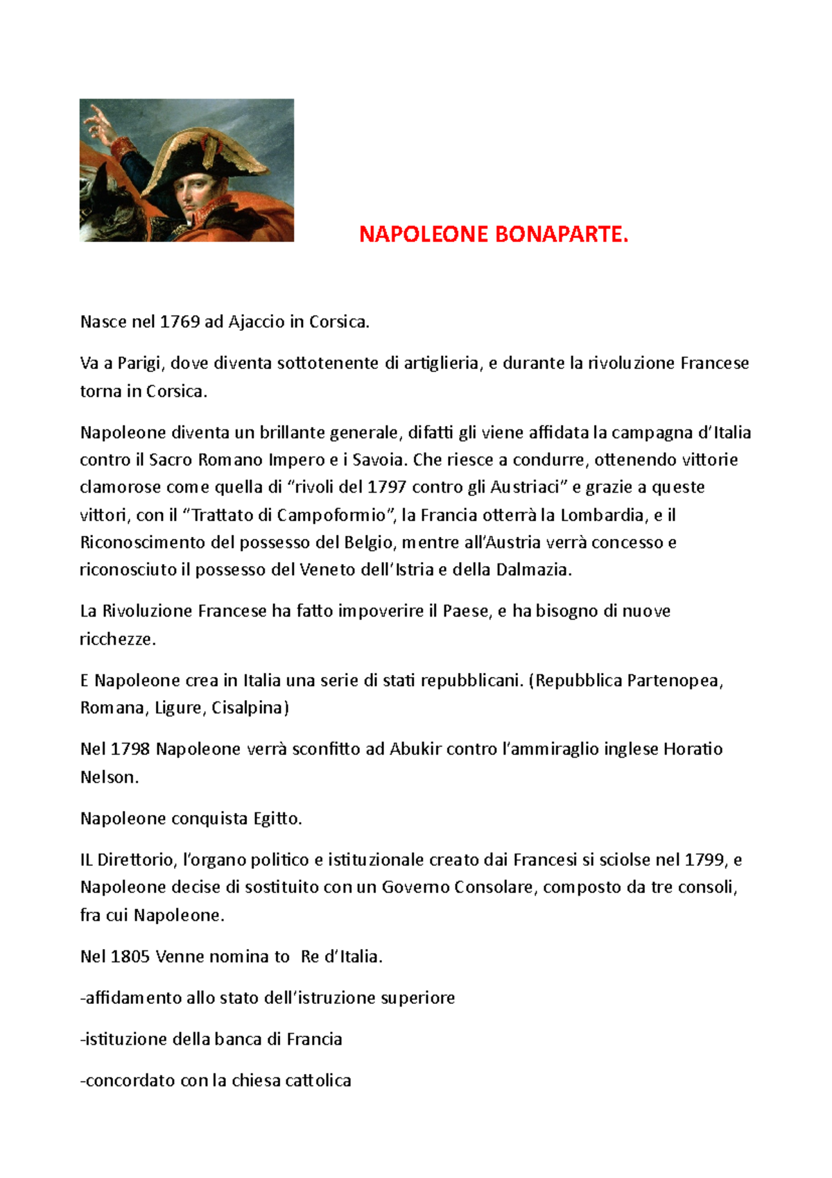 Napoleone RIASSUNTO - NAPOLEONE BONAPARTE. Nasce nel 1769 ad Ajaccio in ...
