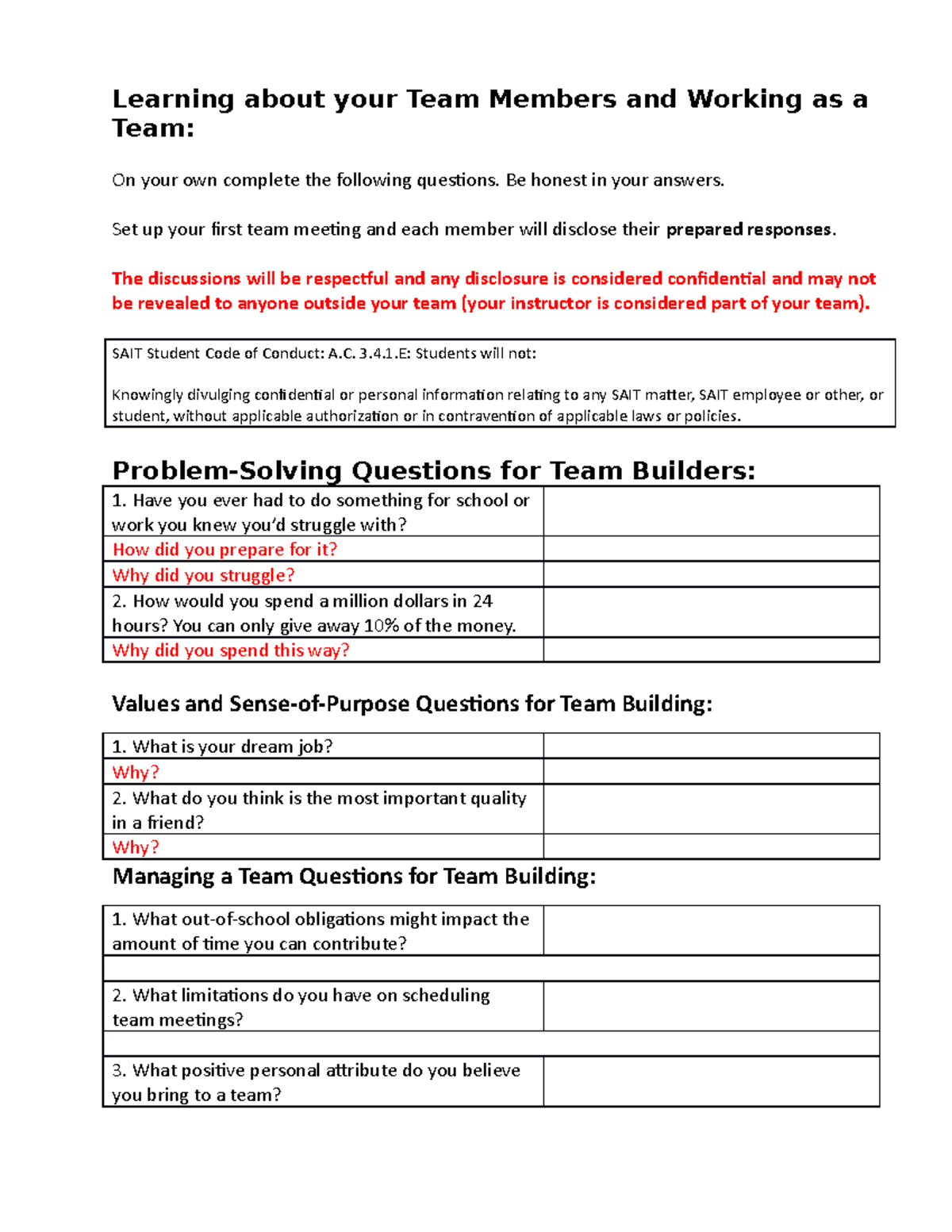 Getting to Know Your Team - Learning about your Team Members and ...